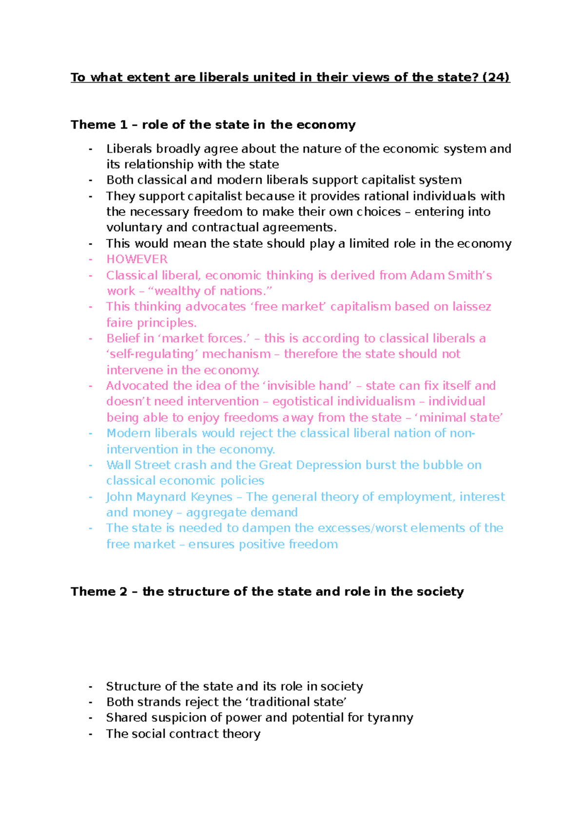 Liberalism Essay Plan: Understanding the State's Role (19) - Studocu