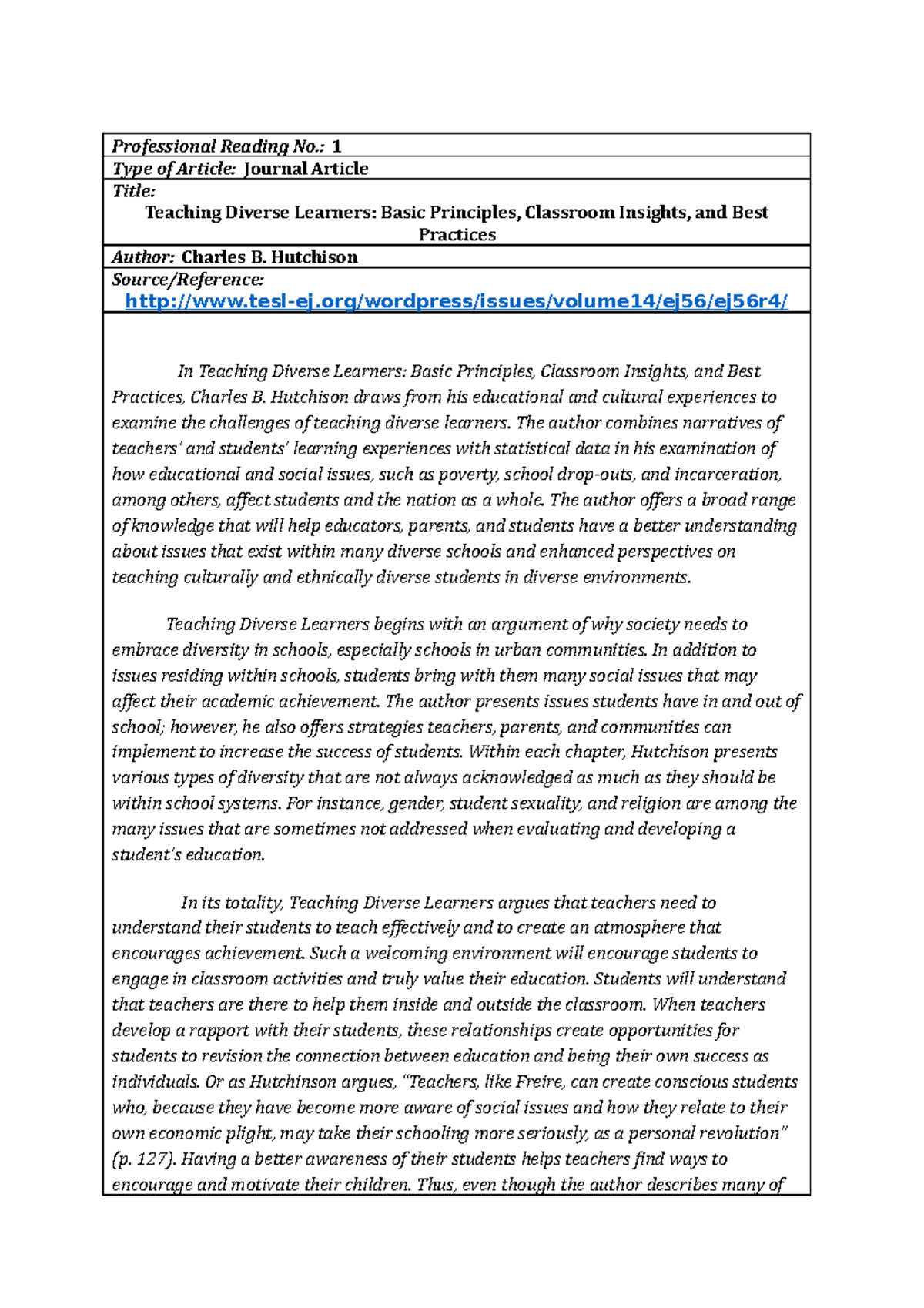 Professional Readings: Teaching Diverse Learners Insights & Strategies ...