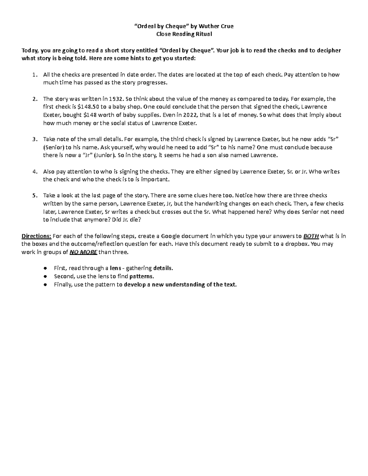 Close Reading of "Ordeal by Cheque" (ENG101) - Analysis & Insights ...