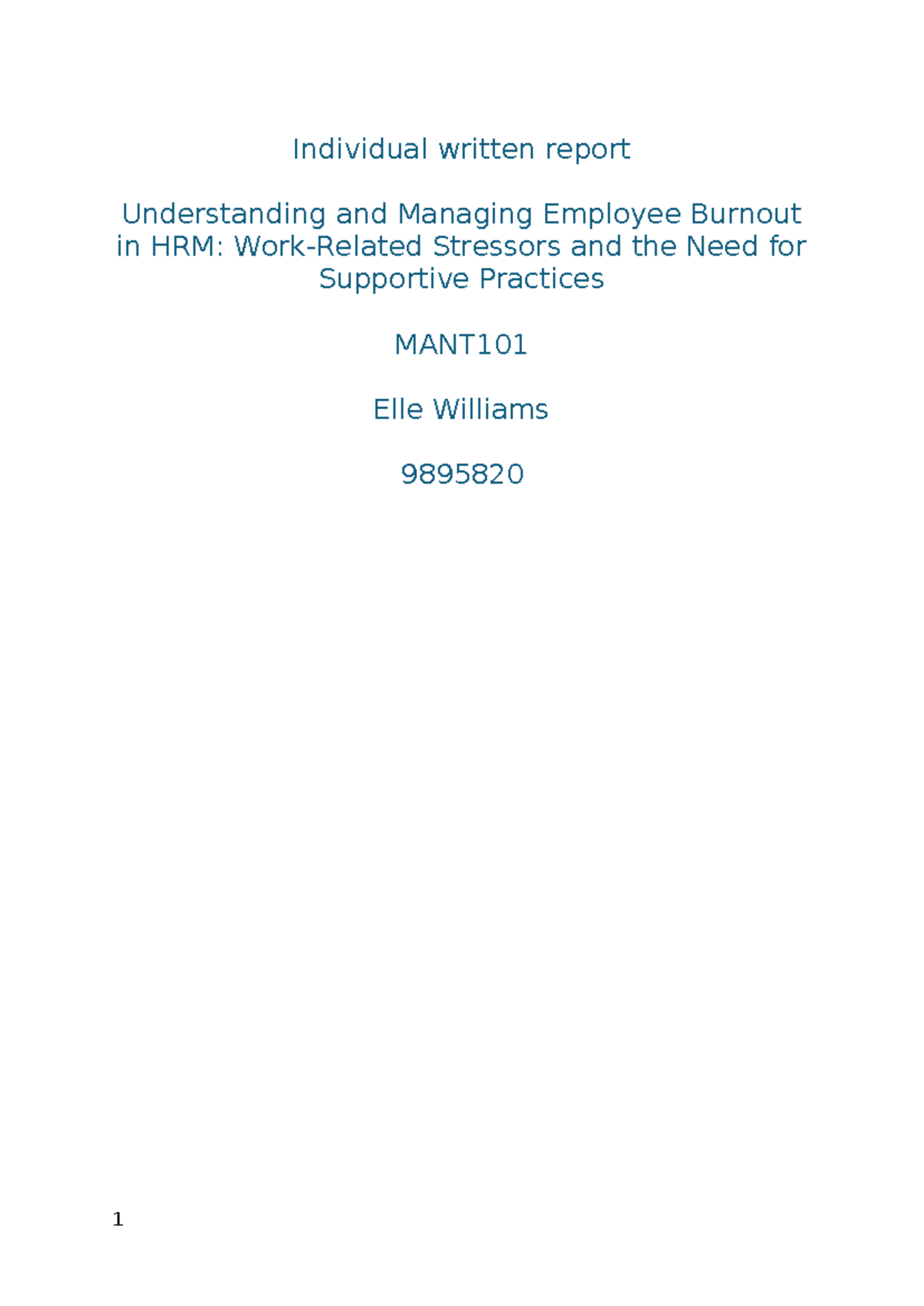 Individual written report - MANT101 - Individual written report ...
