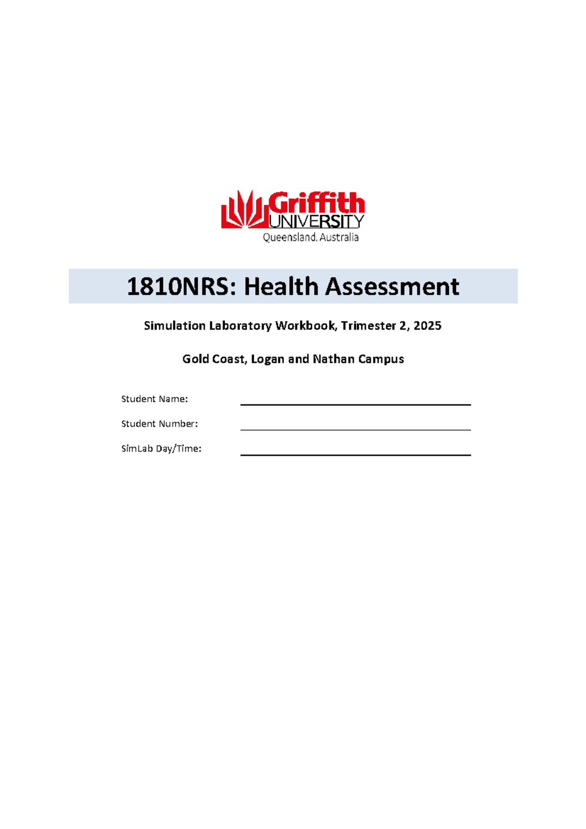 1810NRS: Health Assessment SimLab Workbook, Trimester 2, 2025 - Studocu