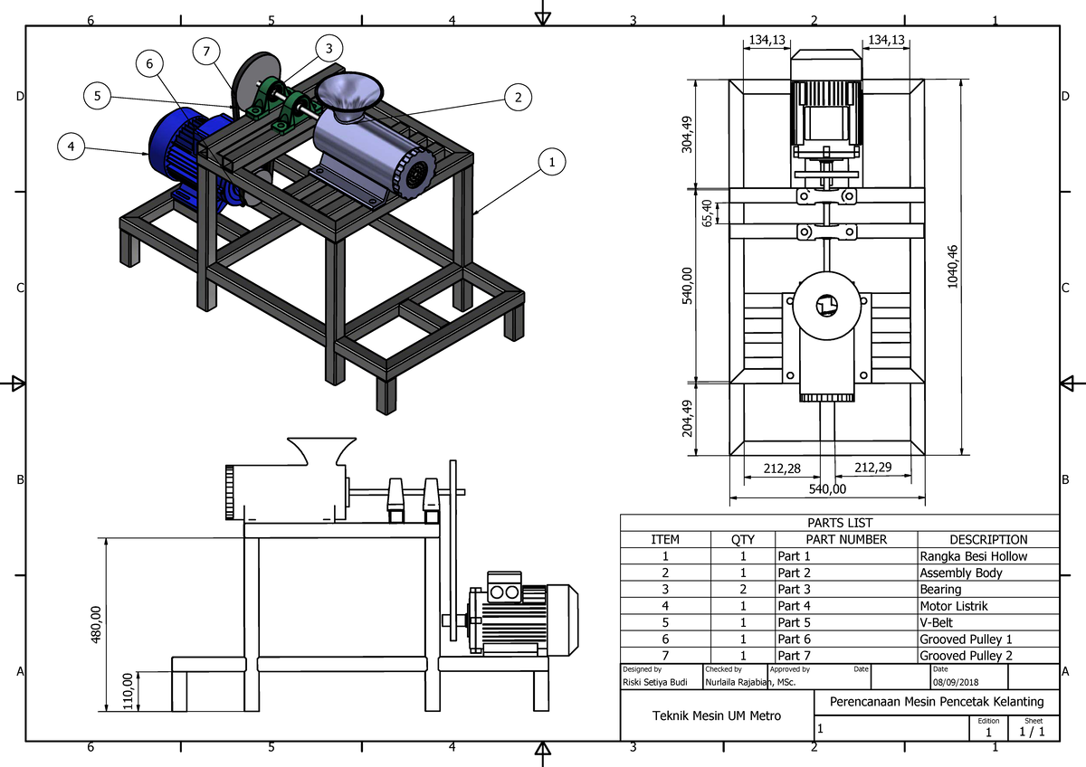 Teknik Mesin UM Metro: Drawing Assembly Mesin Giling - Studocu