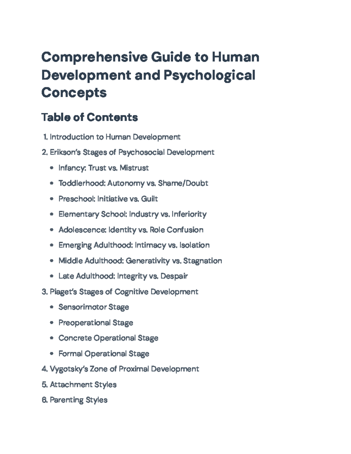 Comprehensive Guide to Human Development and Psychological Concepts ...