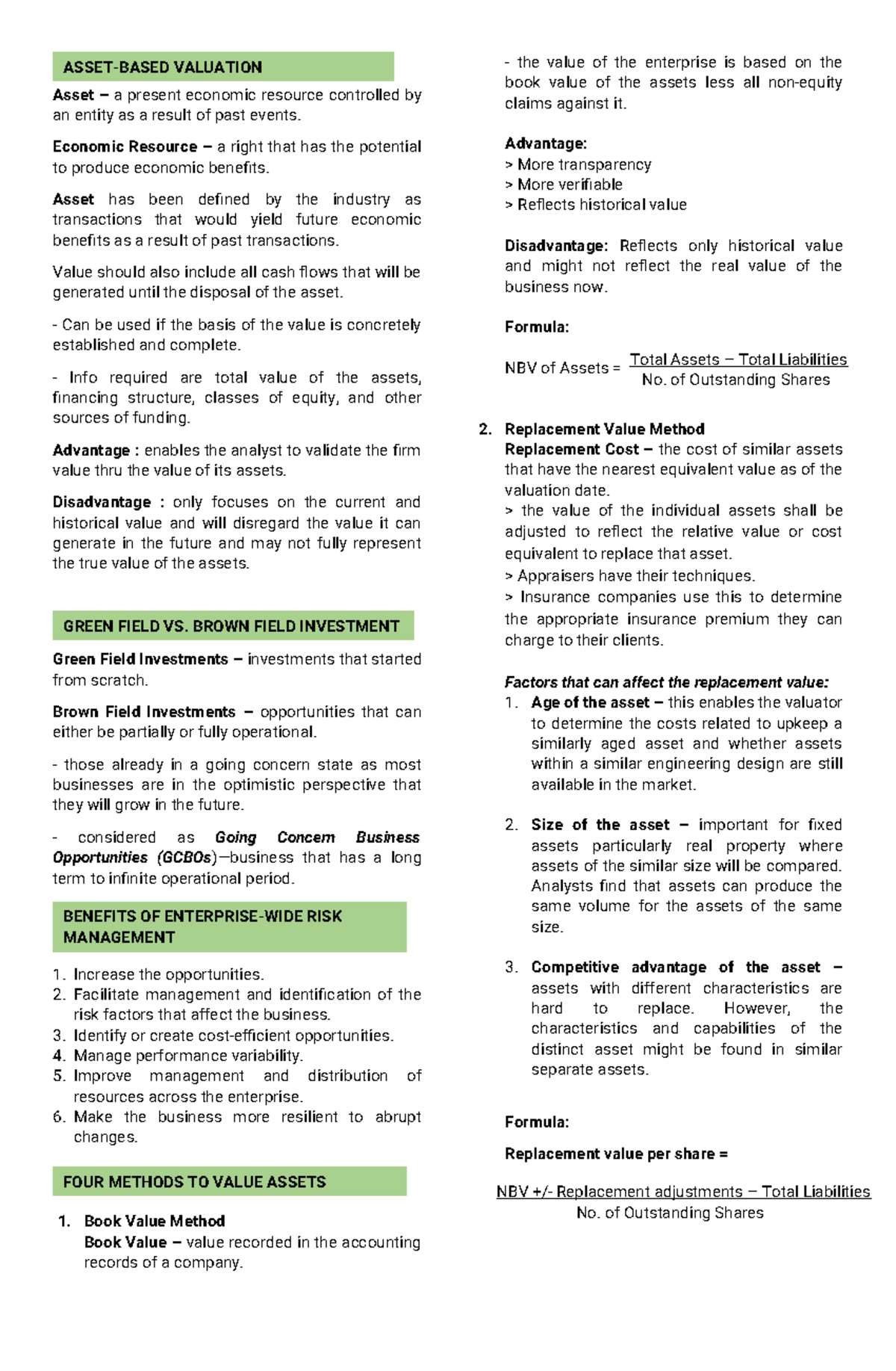 VCM Chapter 2: Asset Valuation Methods by Lascano - Studocu