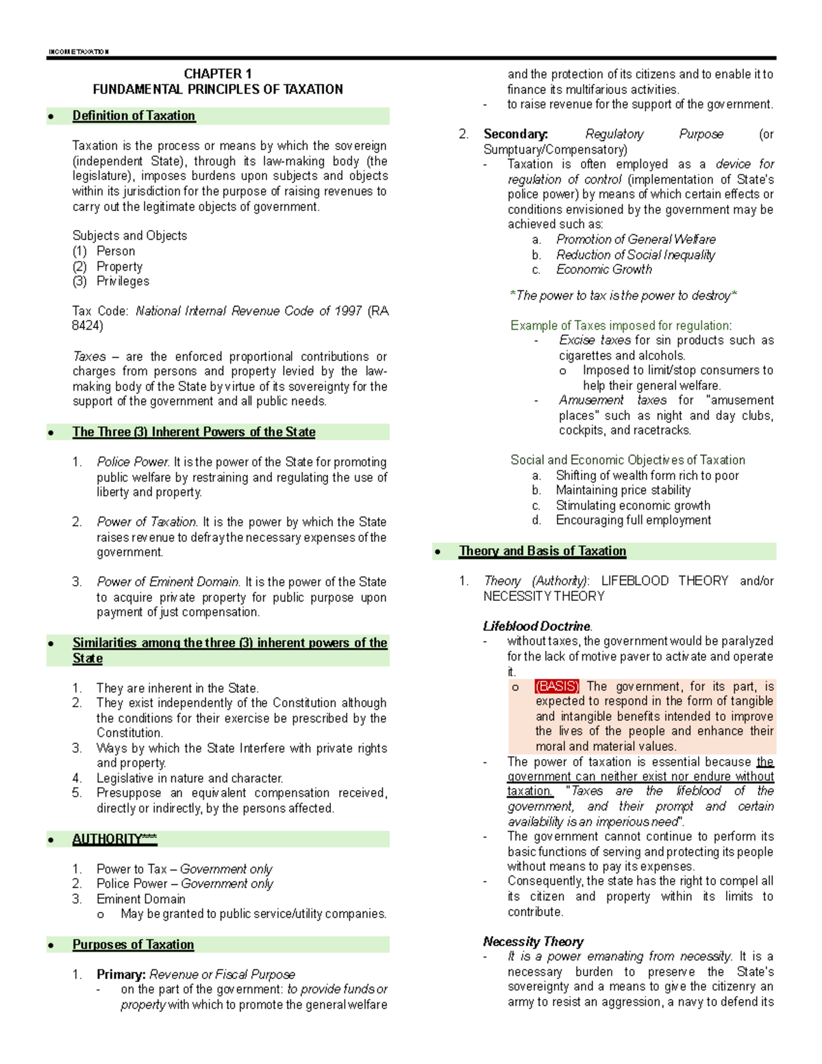 Chapter 1 Income TAX - CHAPTER 1 FUNDAMENTAL PRINCIPLES OF TAXATION ...