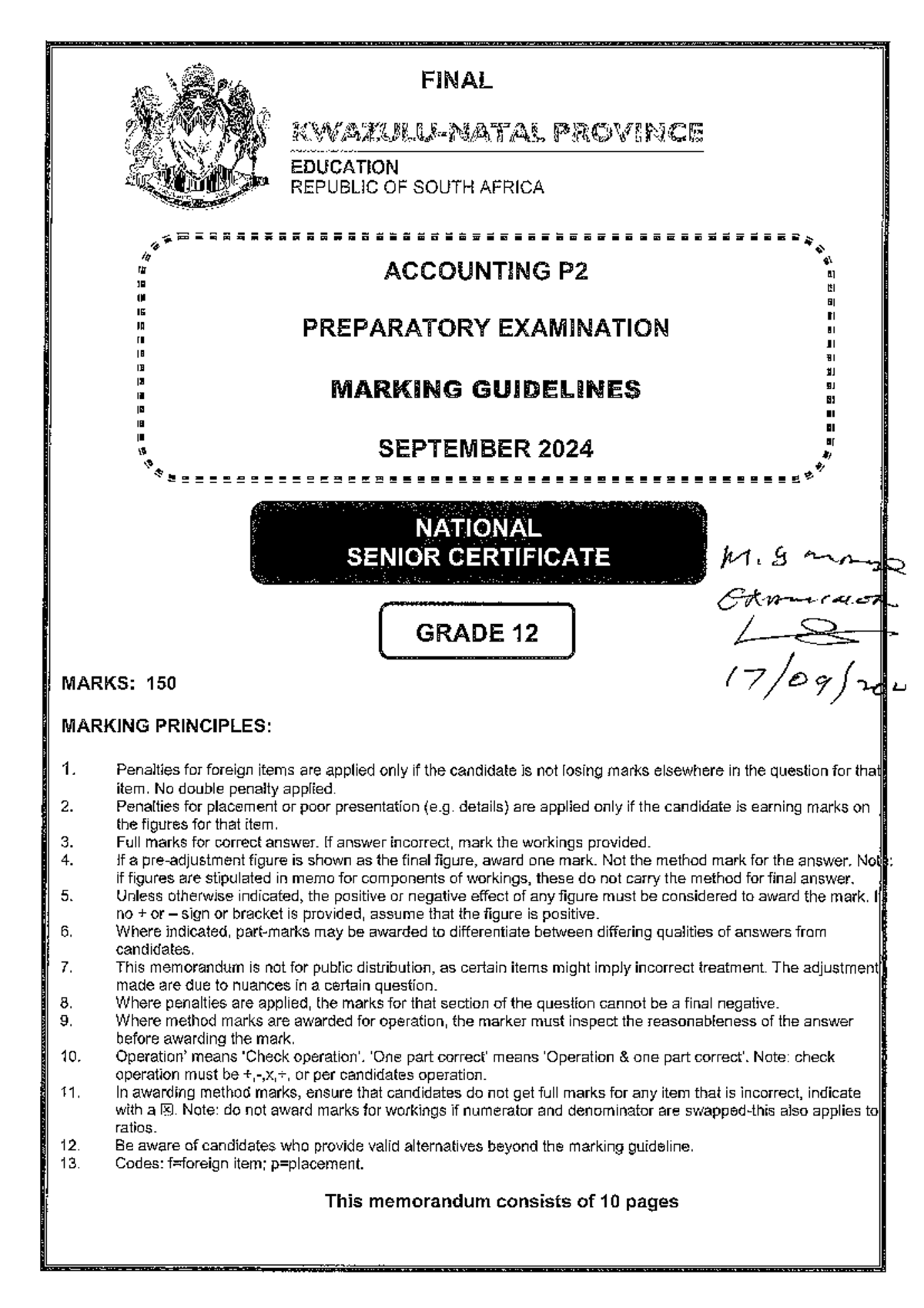 Accounting P2 Grade 12 September 2024 Final Marking Guidelines - Studocu