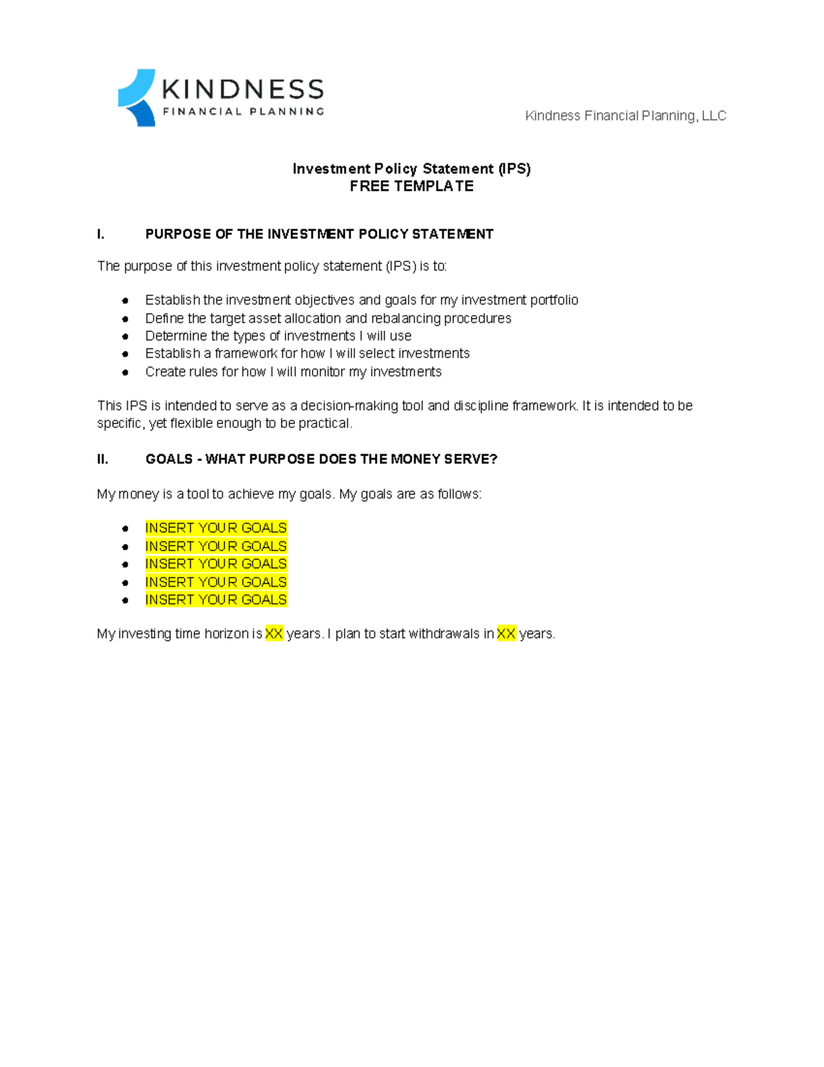 Investment Policy Statement Free Template v2 - Investment Policy ...