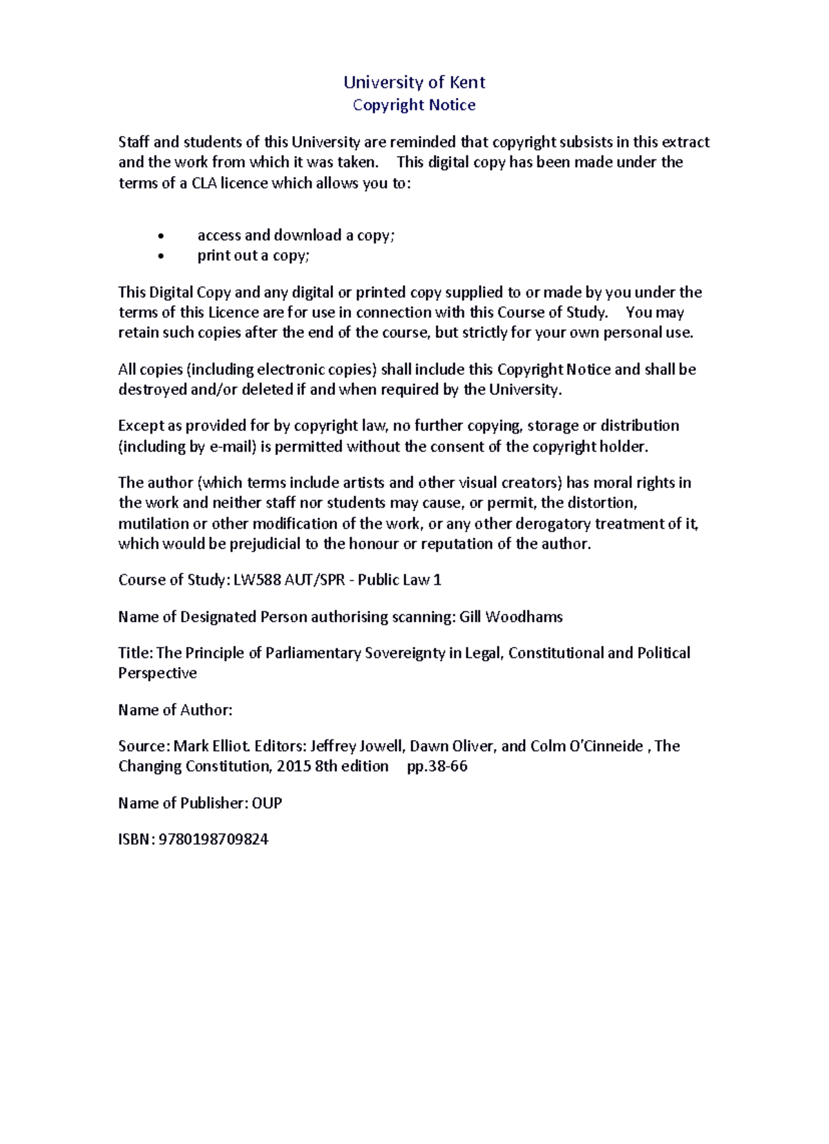 LAWS5880 AUT SPR The Changing Constitution 38-66 - University of Kent ...