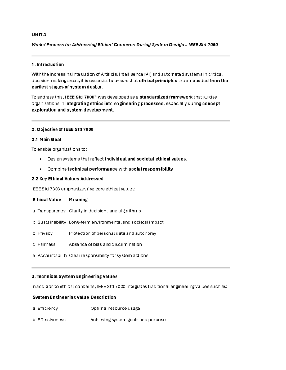 Ethics in AI: Unit 3 Notes on Standards P7001 & P7002 - Studocu