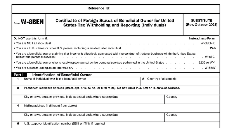 Form Certificate of Foreign Status of Beneficial Owner for U.S. Tax ...
