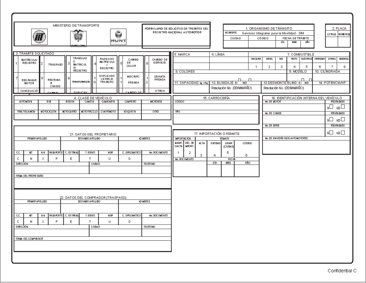Formulario de solicitud de trámites del registro nacional automotor ...