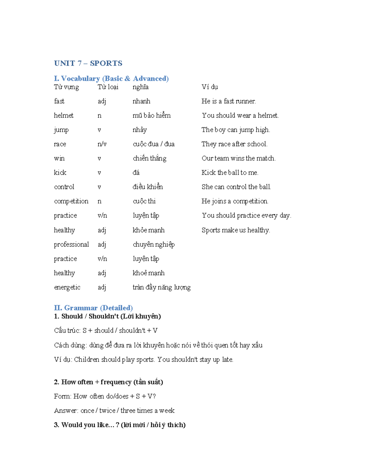 Unit 7 & 8 Vocabulary and Grammar Notes for English Grade 5 - Studocu