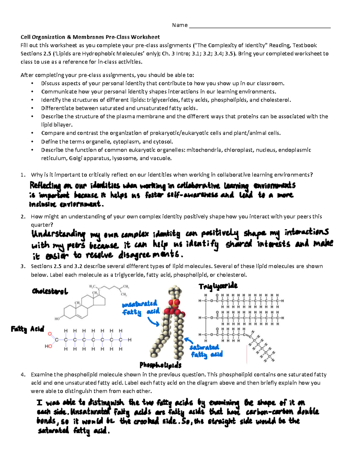 Wk 2a Pre-Class Reading Guide: Cell Membranes & Lipid Structures - Studocu