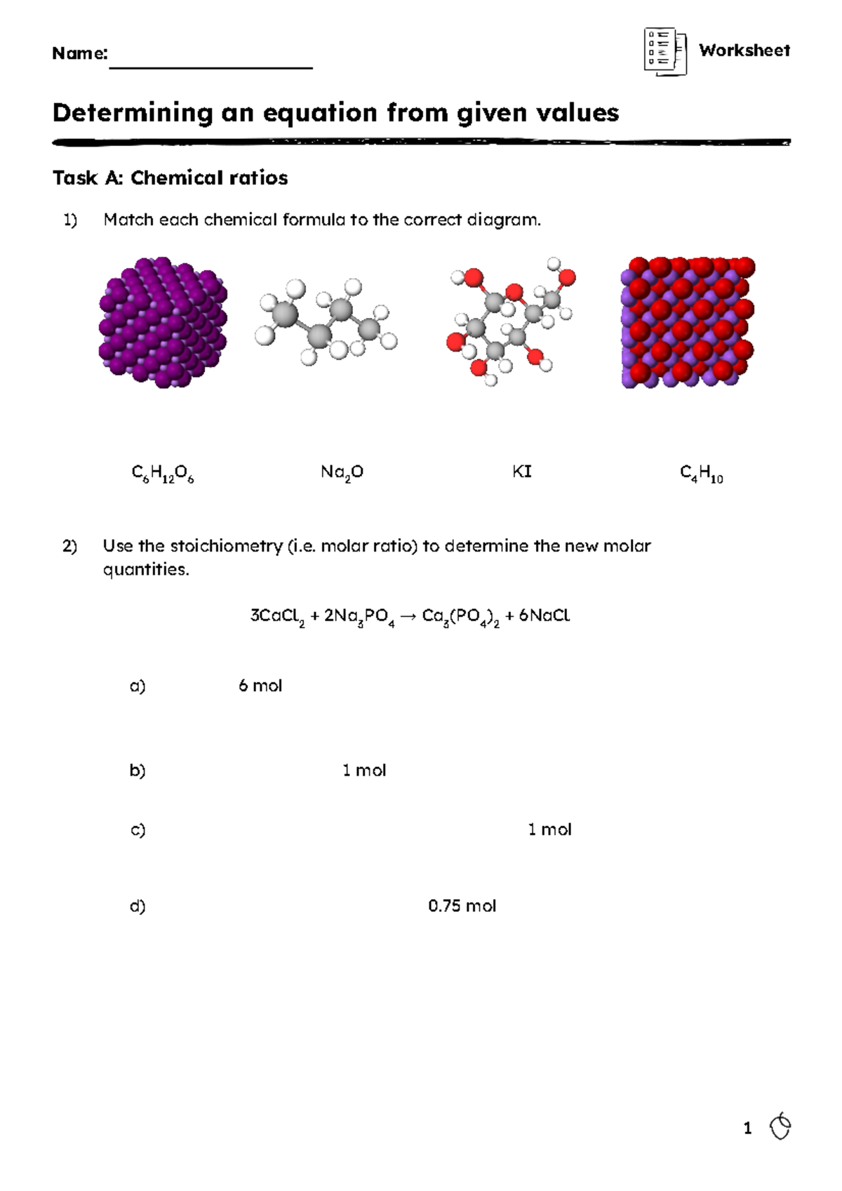 Lesson 3 - Worksheet - Name: Worksheet Determining an equation from ...