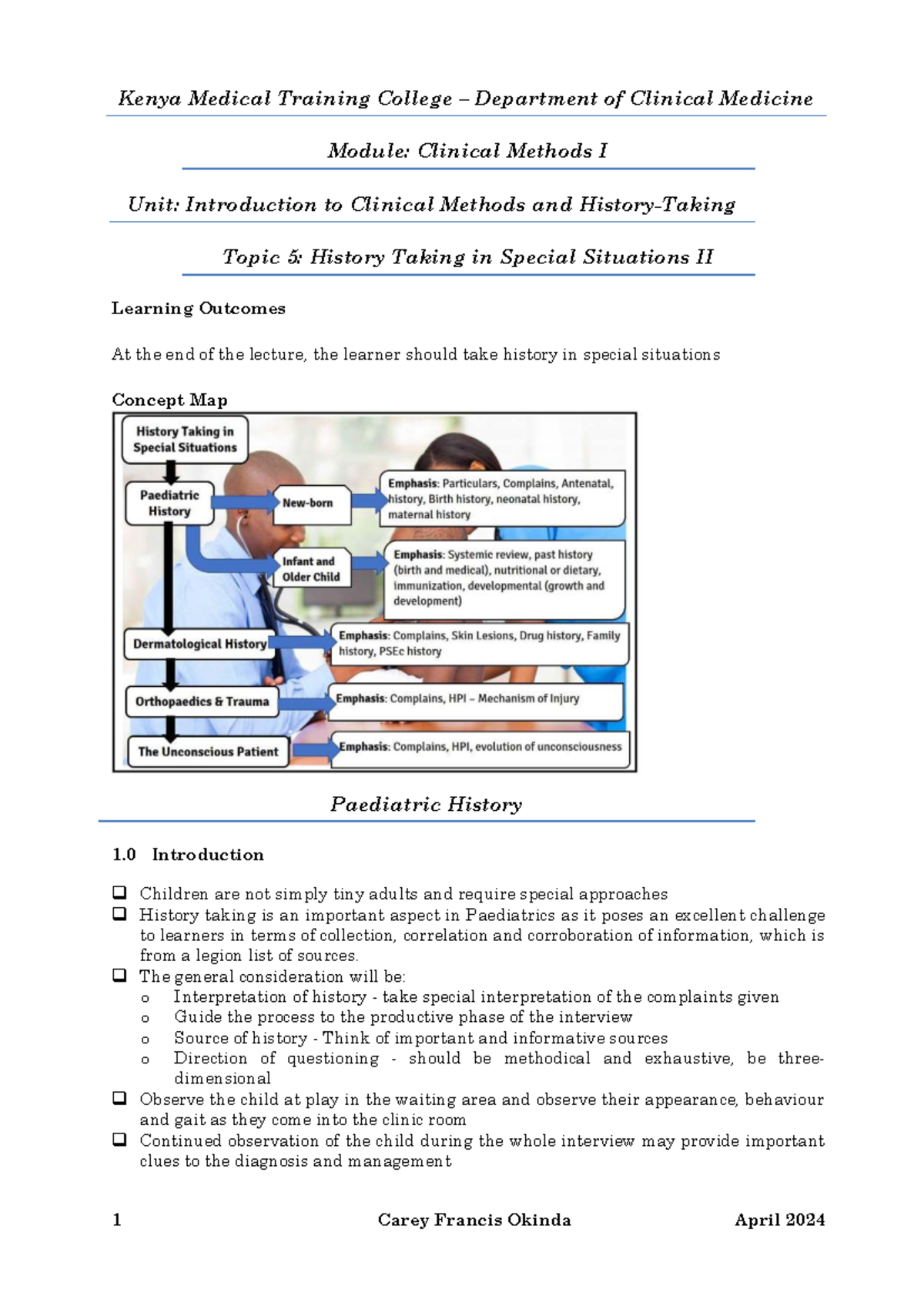 Clinical Methods I - Unit 1: History Taking in Special Situations II ...