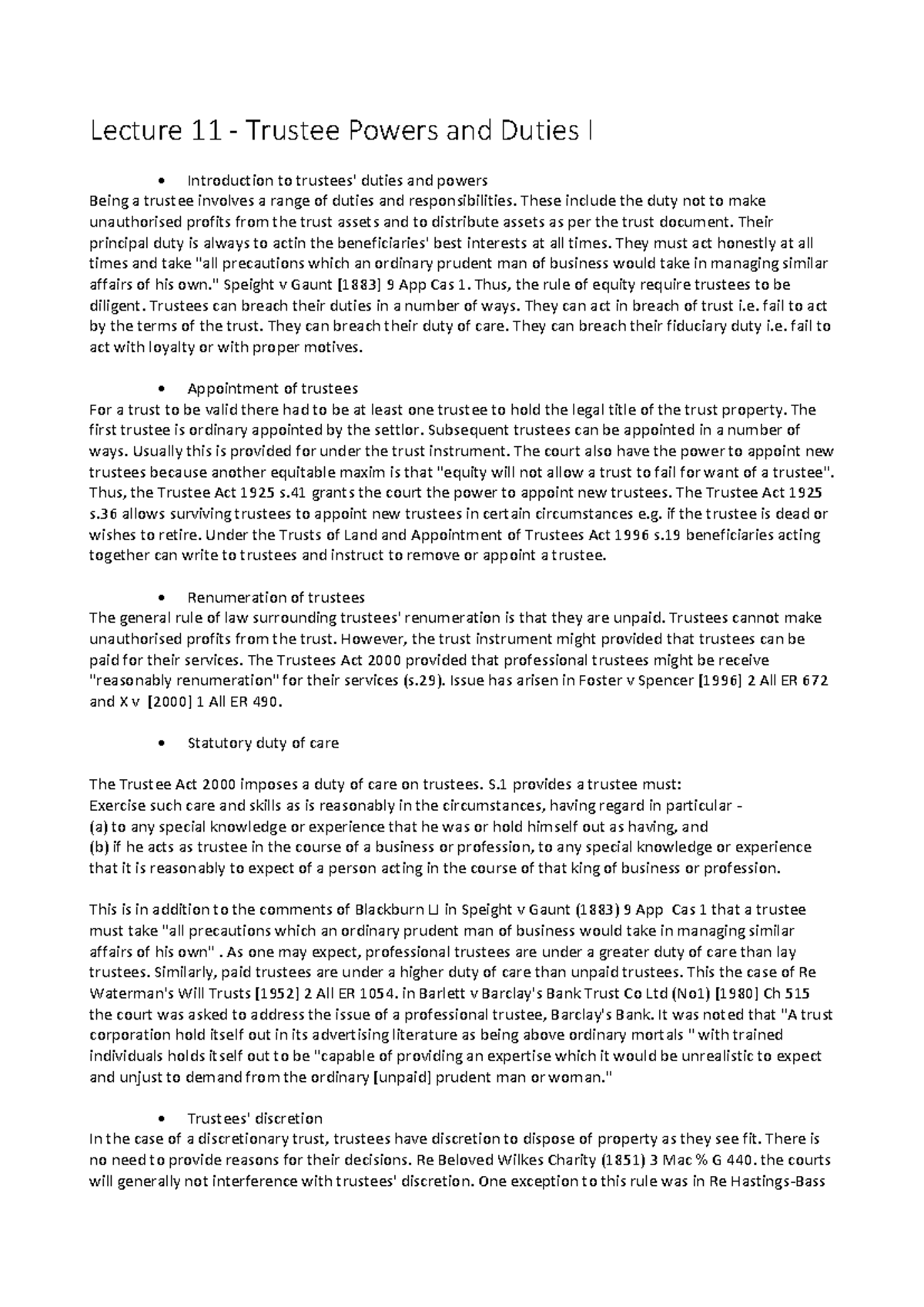 Lecture 11 - Understanding Trustee Powers and Duties - Studocu