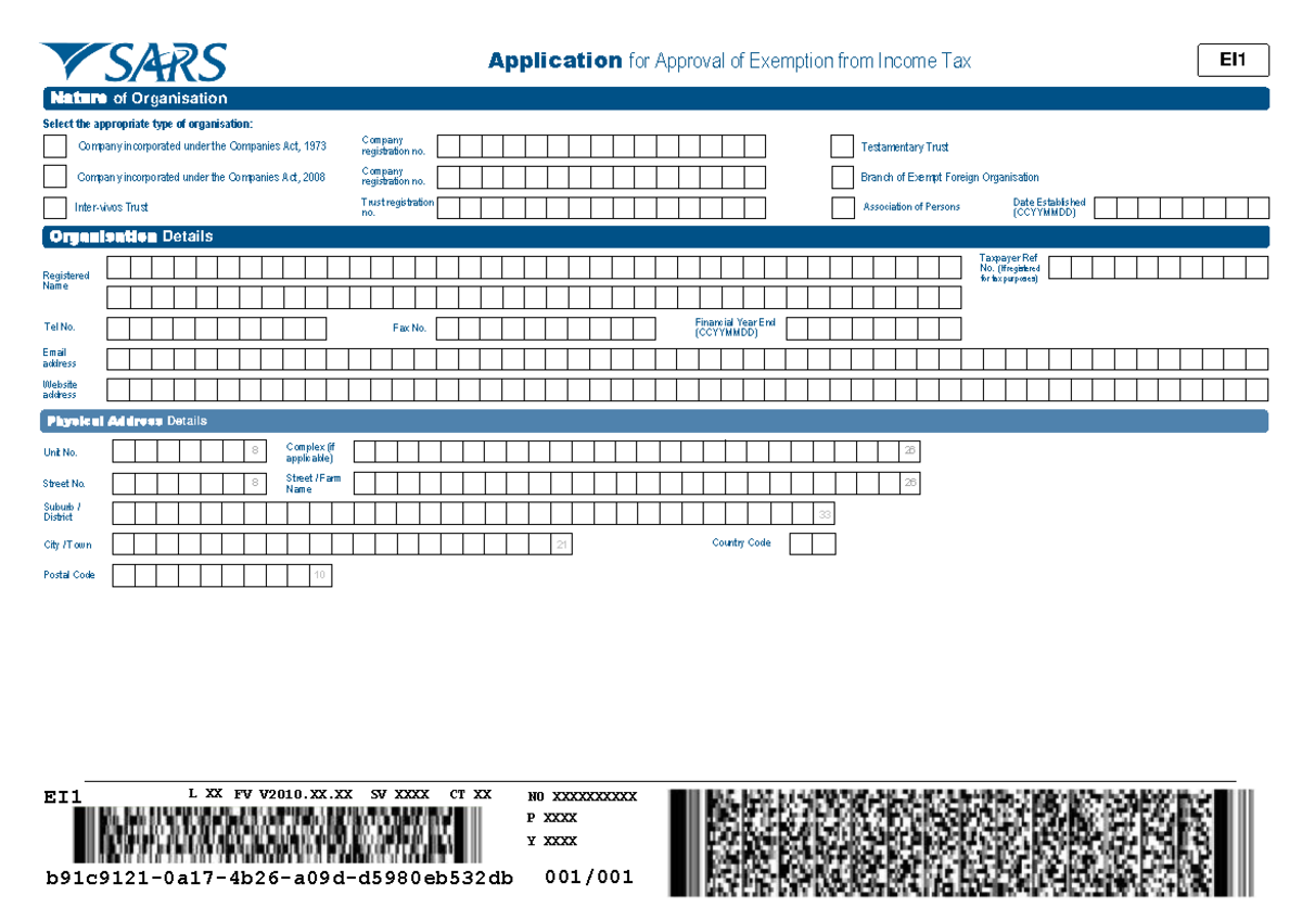 EI1 Application for Income Tax Exemption Form: Organization Details ...