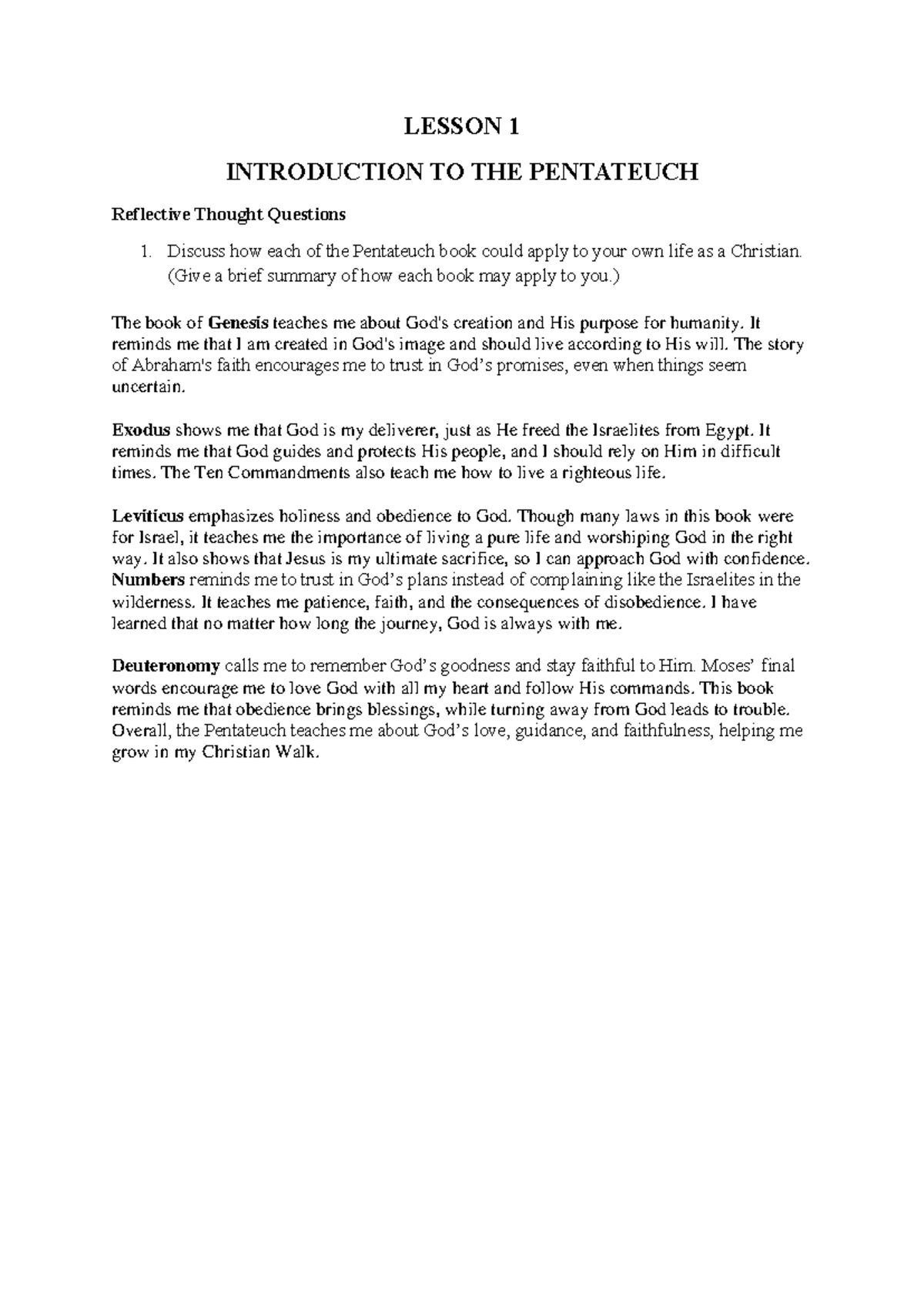 THE Pentateuch - HELLO - LESSON 1 INTRODUCTION TO THE PENTATEUCH ...