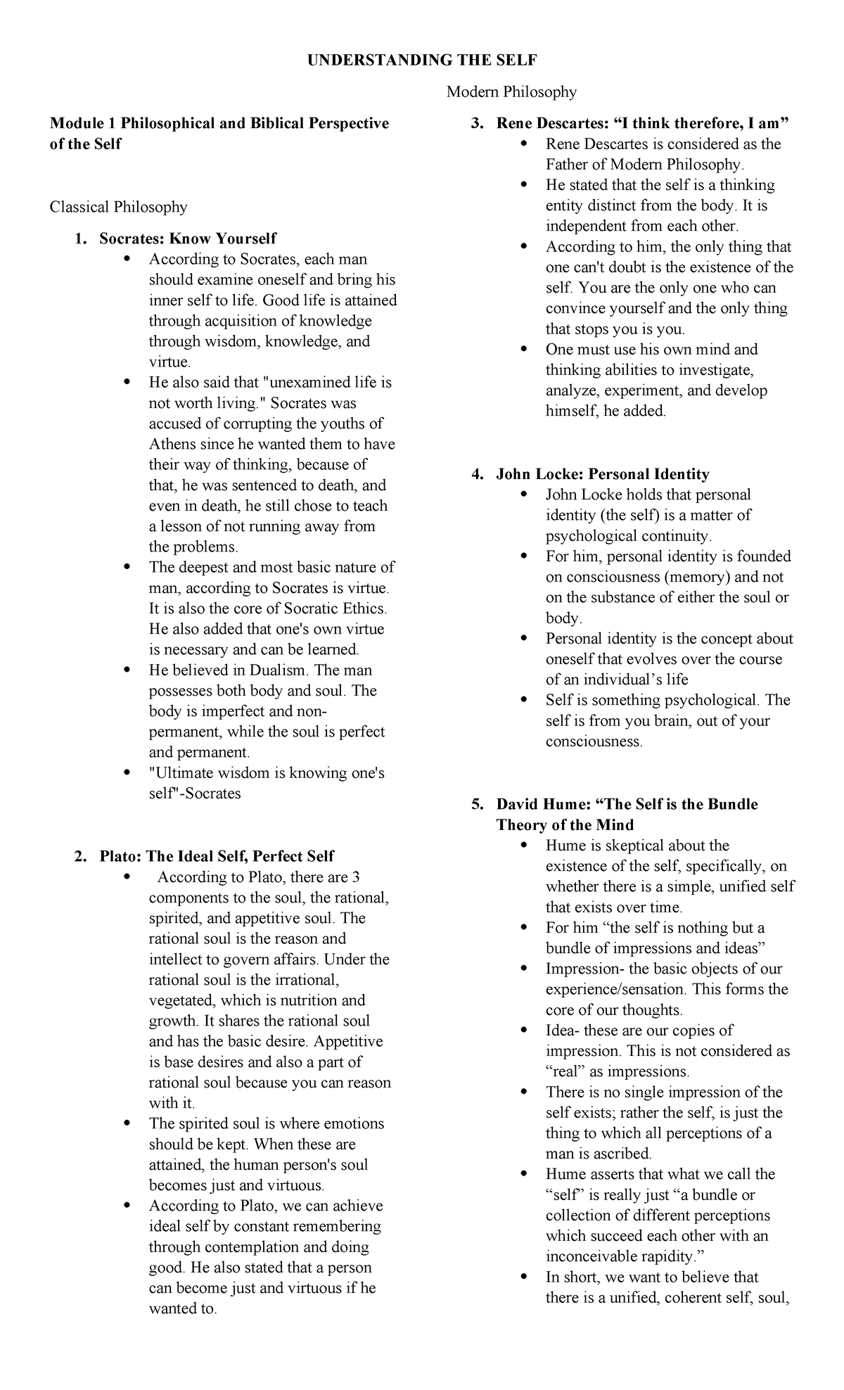 Understanding THE SELF Chapters 1 4 - UNDERSTANDING THE SELF Module 1 ...