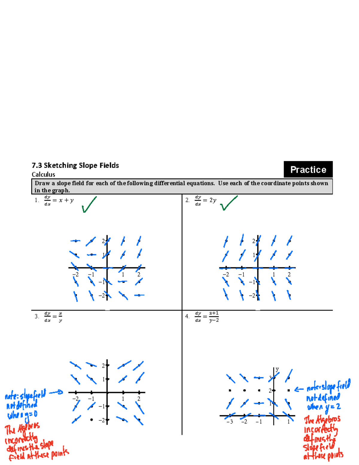 AP CALC AB Topic 7.3 and 7.4 Slope Fields Practice and Solutions - Studocu