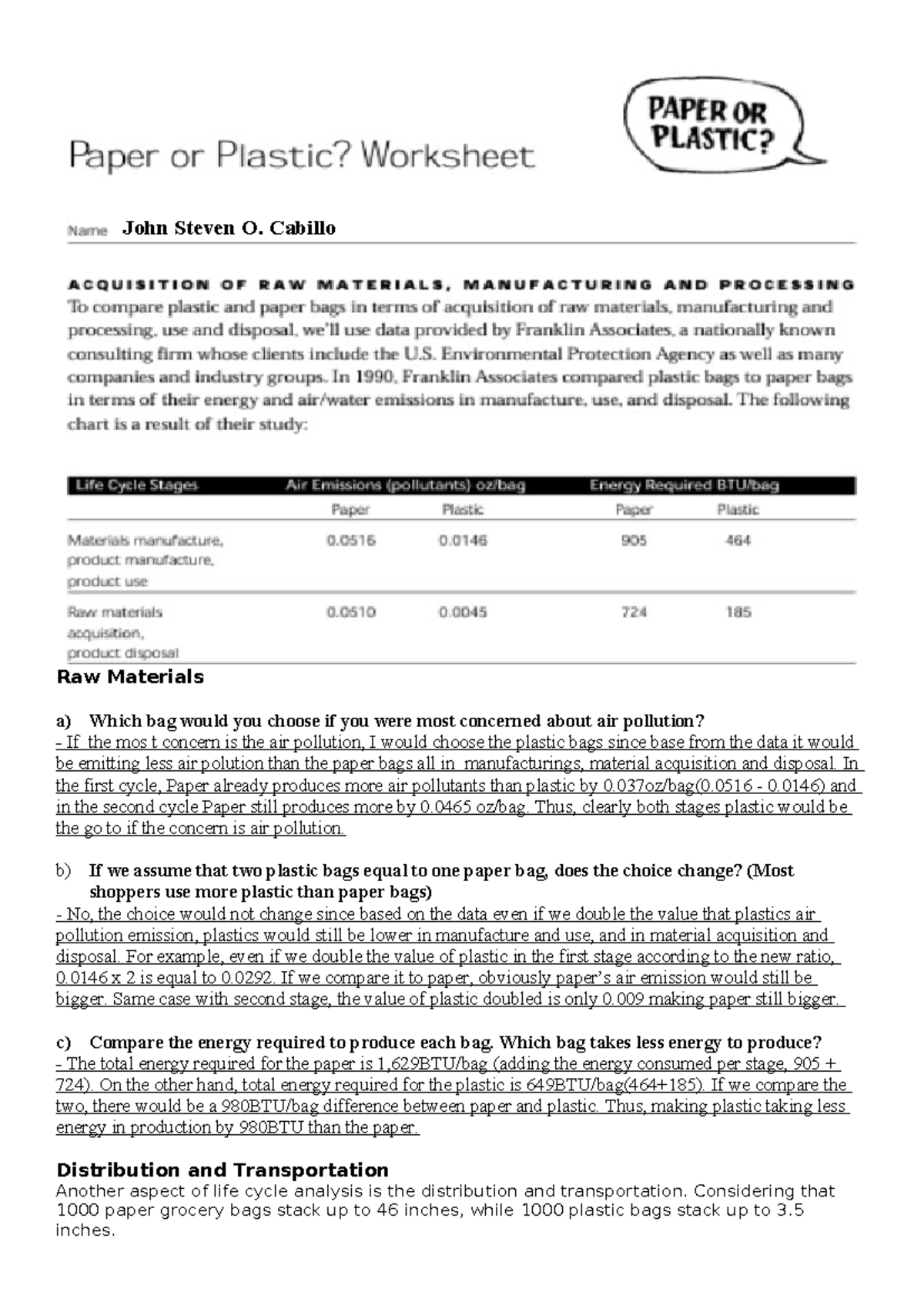 Wk2 Case Study: Environmental Impact of Plastic vs. Paper Bags - Studocu