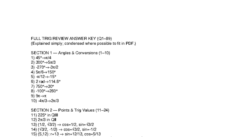 TRIG 101: Full Review Answer Key with Explanations - Studocu