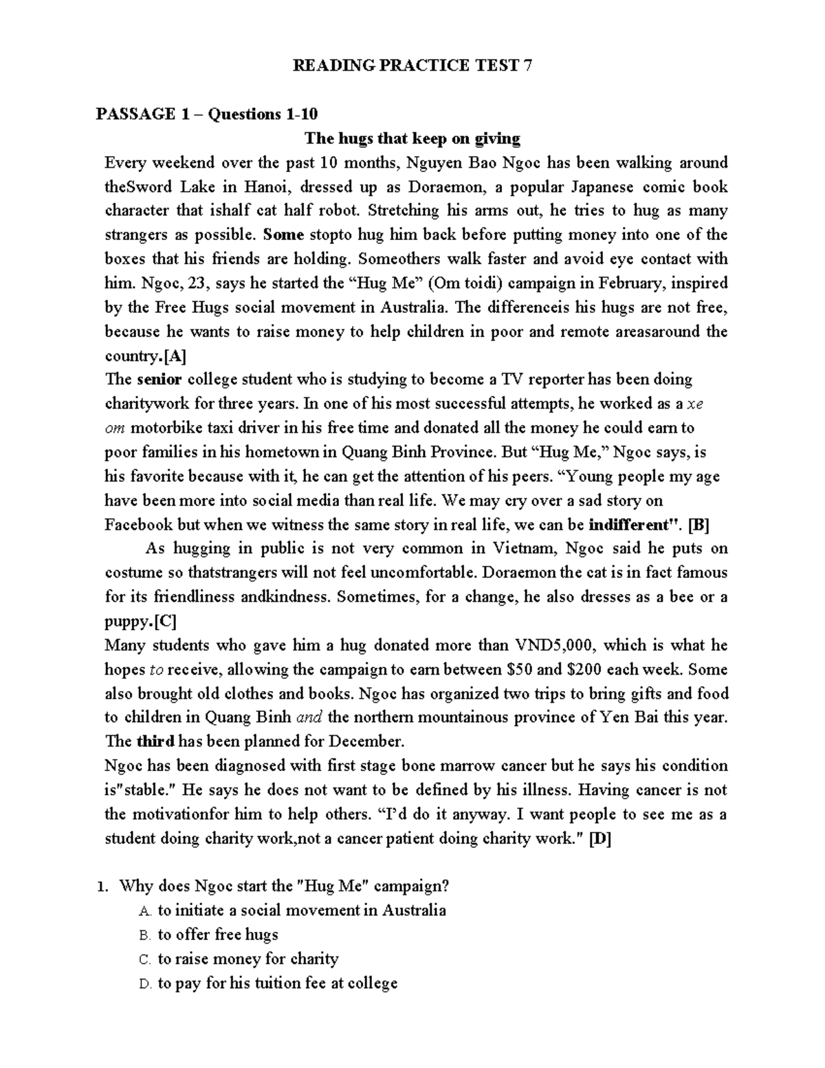 VSTEP READING PRACTICE TEST 7: Understanding Key Concepts and Questions ...