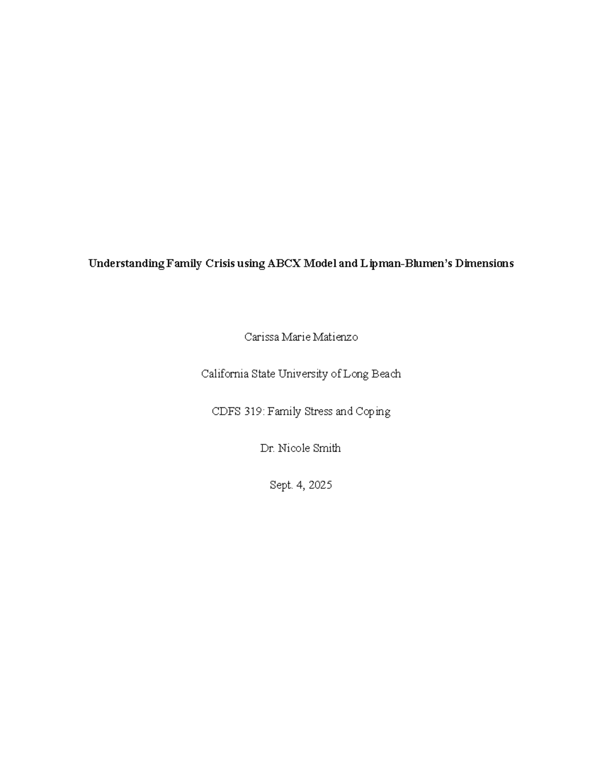 CDFS 319: Analyzing Family Crisis through the ABCX Model - Studocu