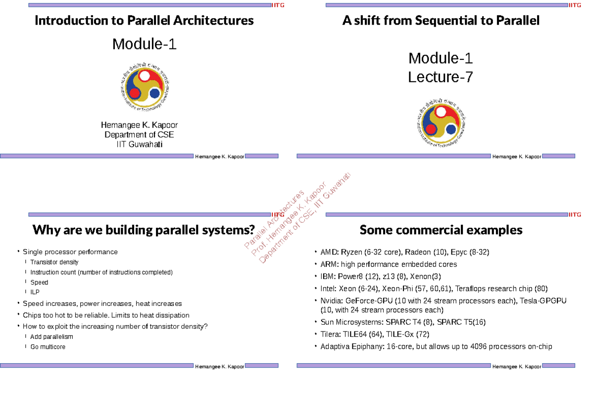 IITG M1-L7 Lecture Notes: Introduction to Parallel Architectures - Studocu