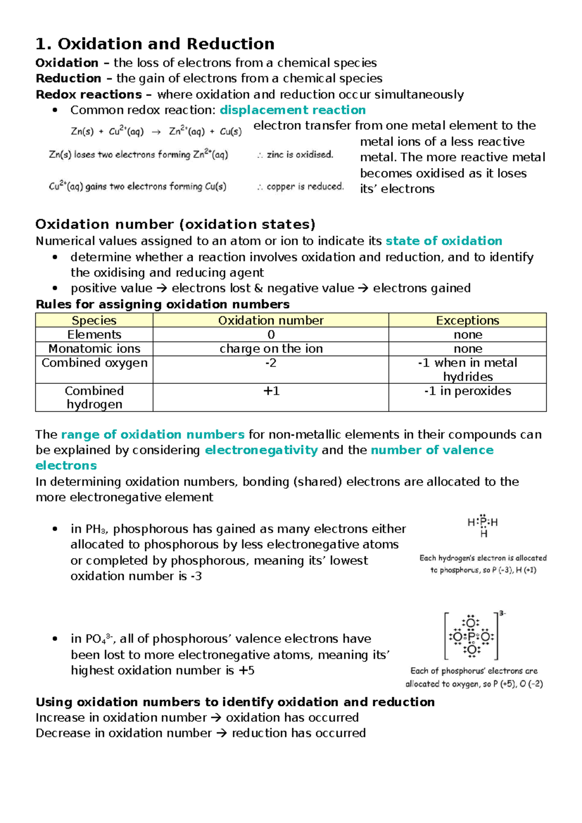 1. CHEM101: Oxidation and Reduction Concepts and Reactions - Studocu