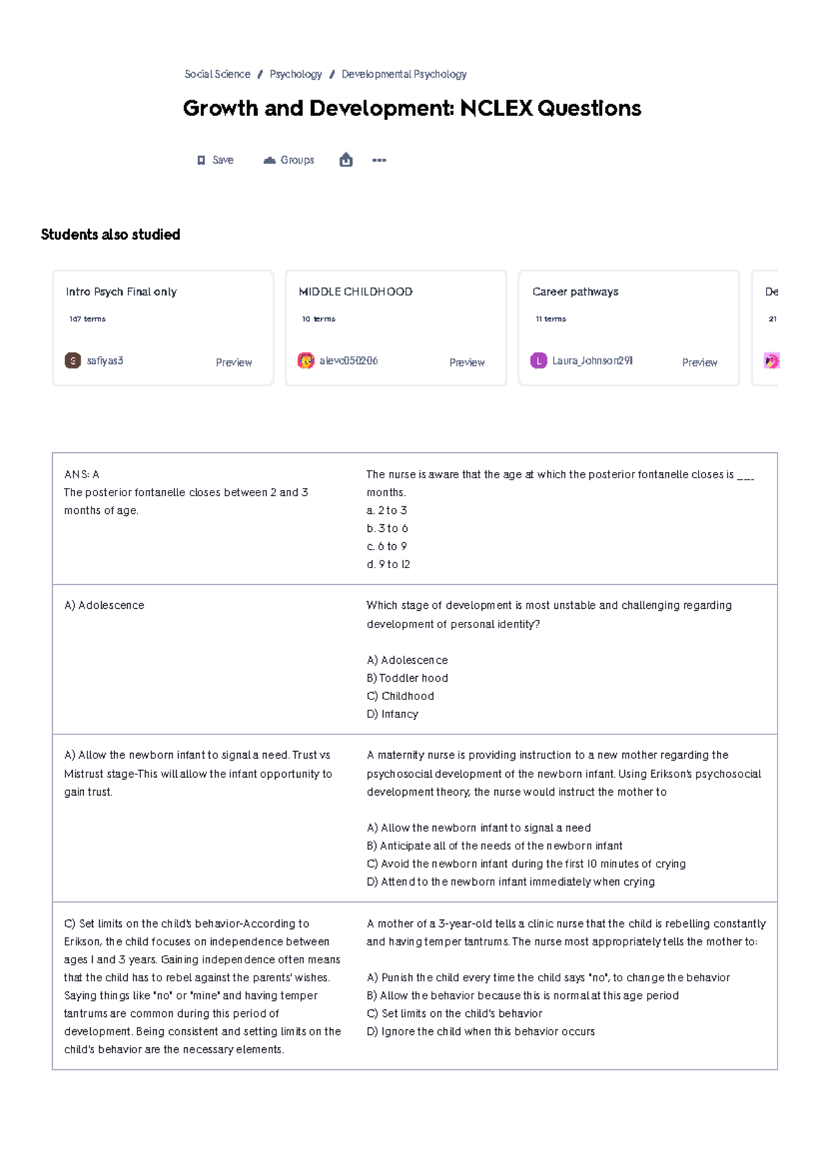 Growth and Development: NCLEX Questions for Social Science Psychology ...