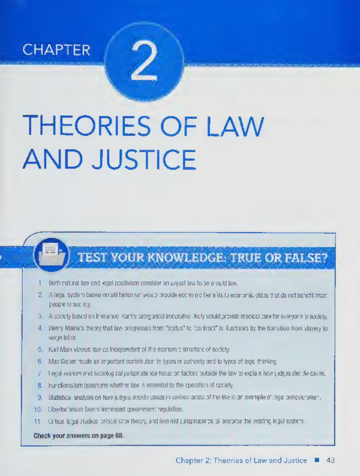 CHAPTER 2: THEORIES OF LAW AND JUSTICE - TRUE OR FALSE QUIZ - Studocu