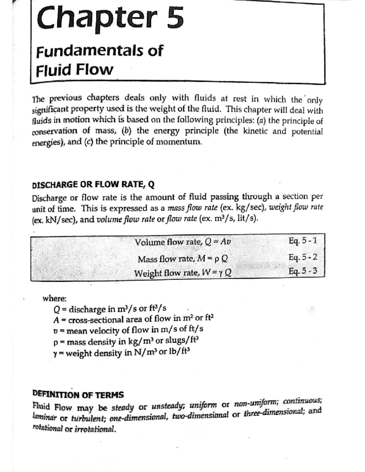 Chapter 5: Fundamentals of Fluid Flow in Fluid Mechanics (FM 101) - Studocu