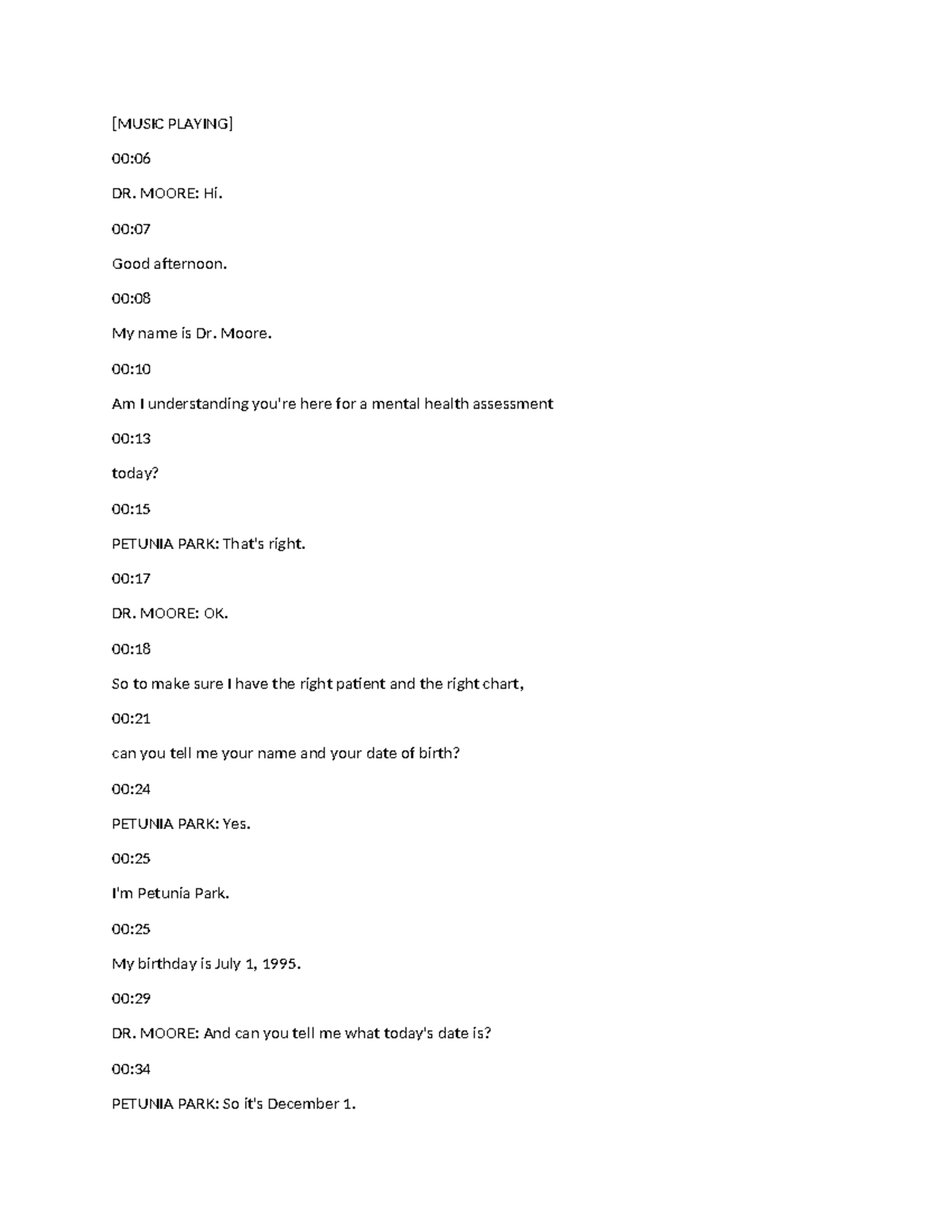 Petunia Park Case Study: Mental Health Assessment Insights - Studocu