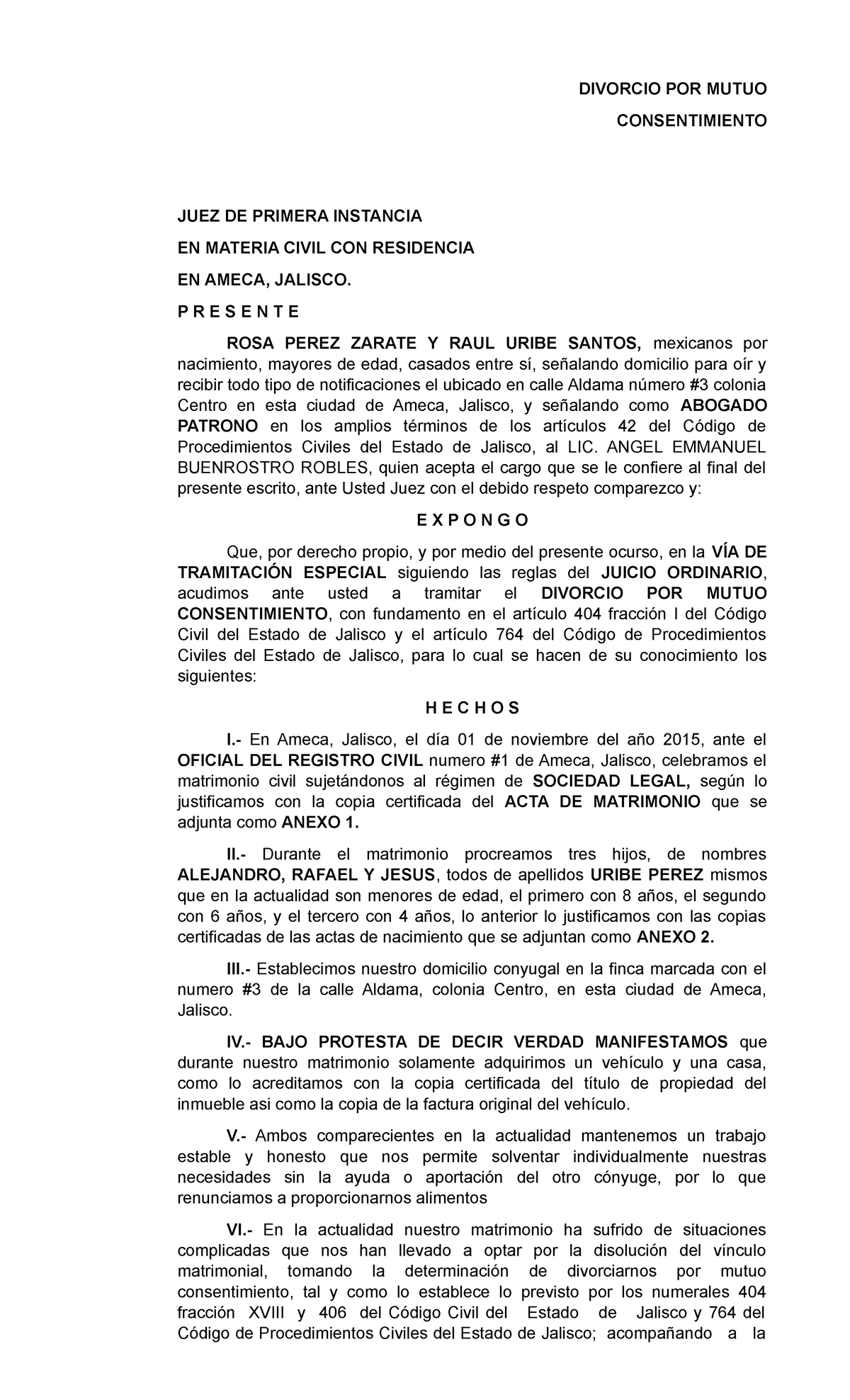 Solicitud de Separación de Cónyuges como Acto Prejudicial - 220911158 ...