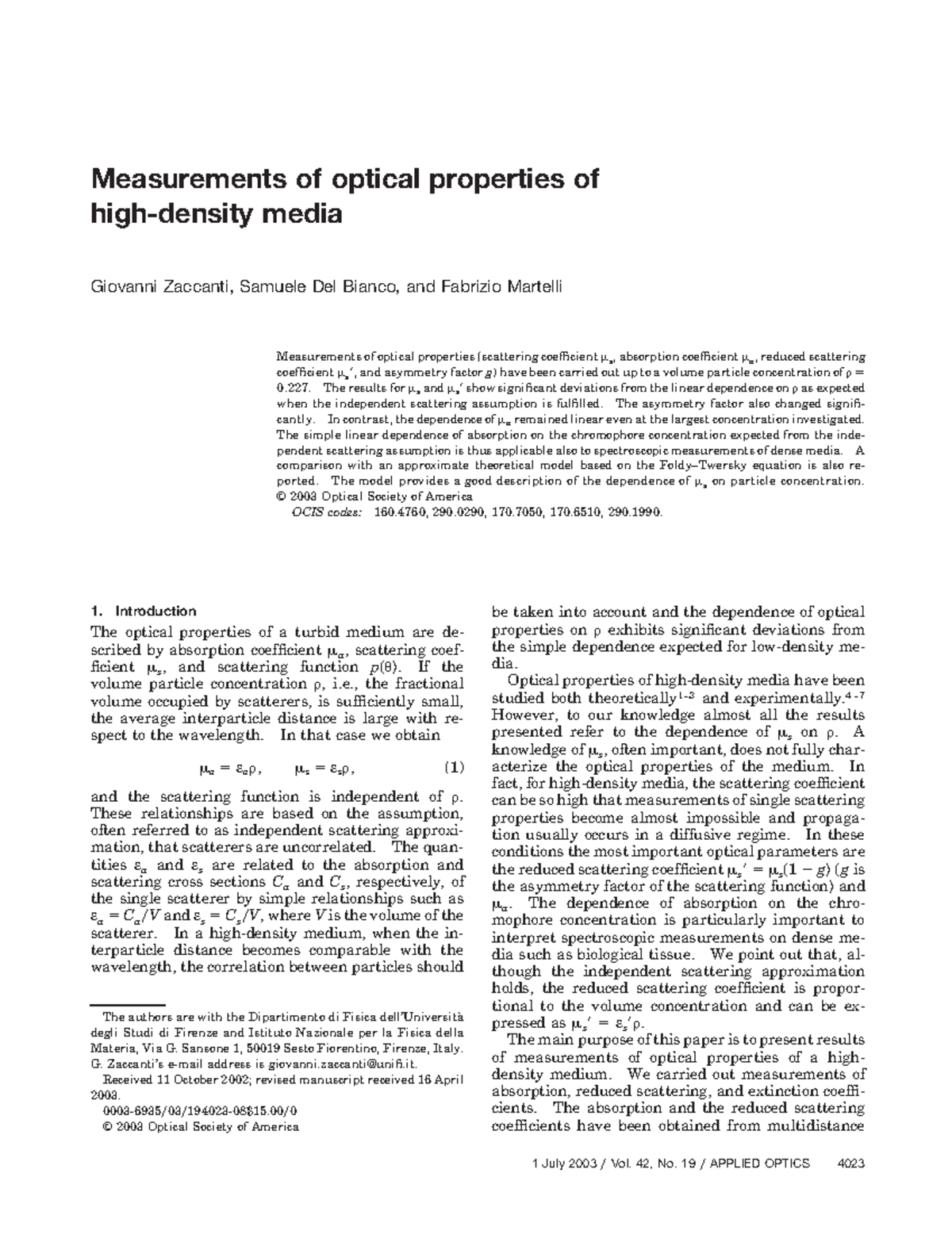 2003-Measurment of optical properties - The results for s and s show significant deviations from ...