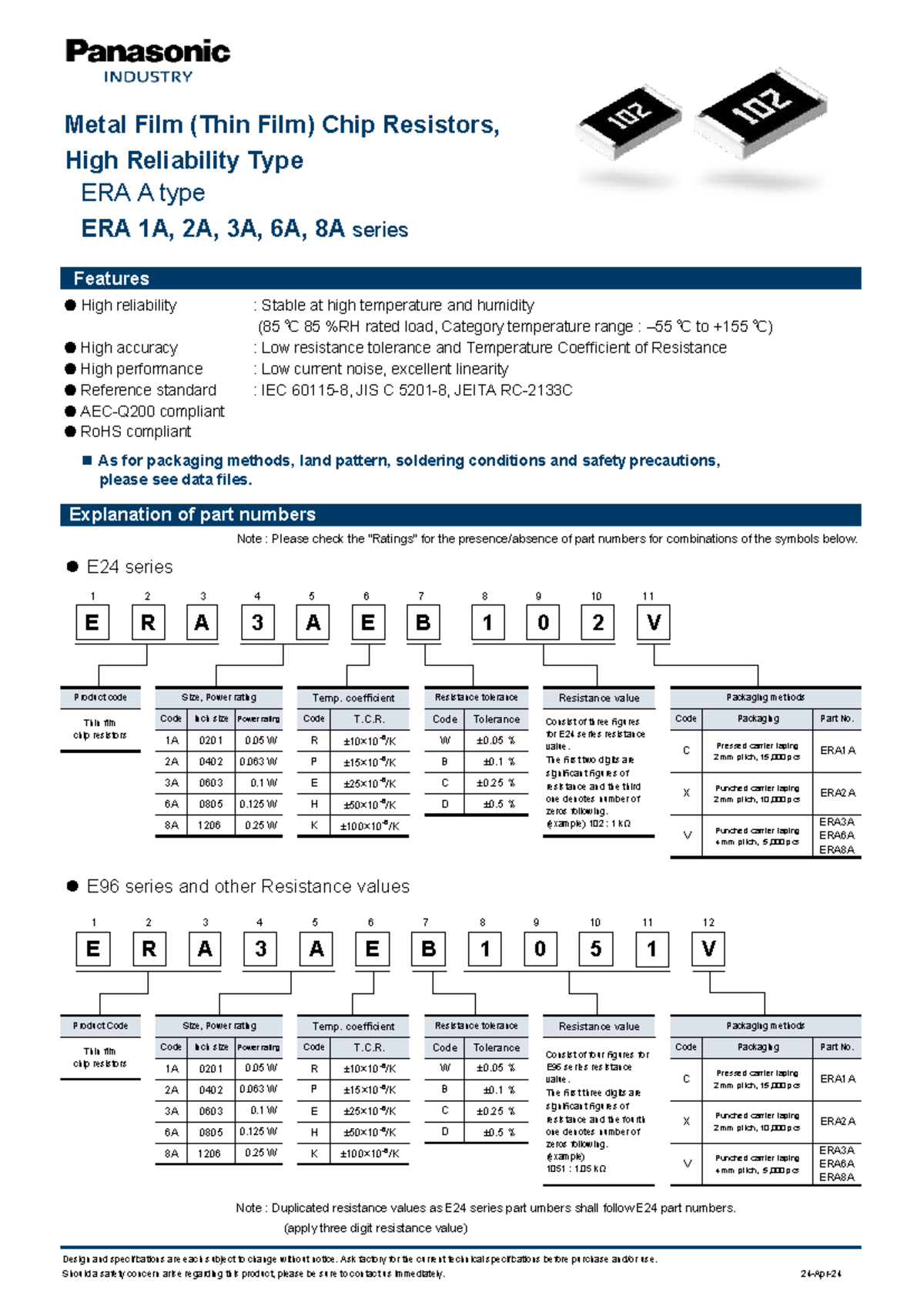 AOA0000C307 - Metal Film Chip Resistors: High Reliability Features ...