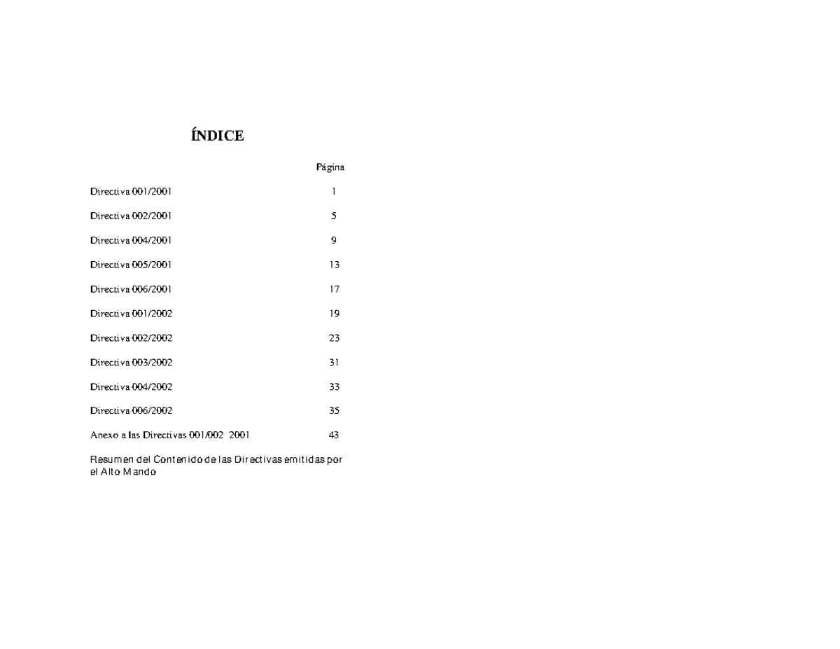 Directivas del Alto Mando de la Armada de México (2001-2002) - Studocu