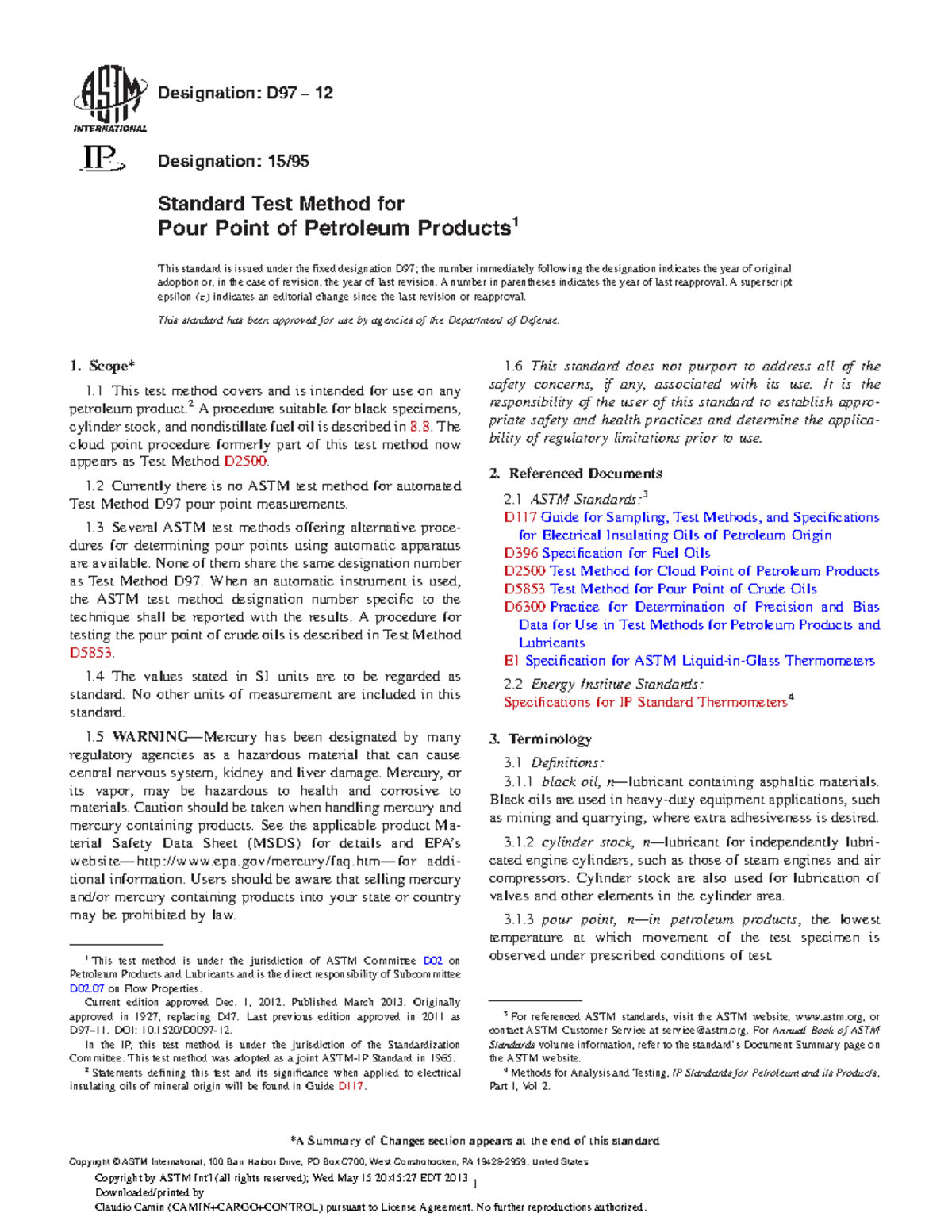 Astm-d-97 compress - astM D 97 - Designation: D97 − 12 Designation: 15 ...