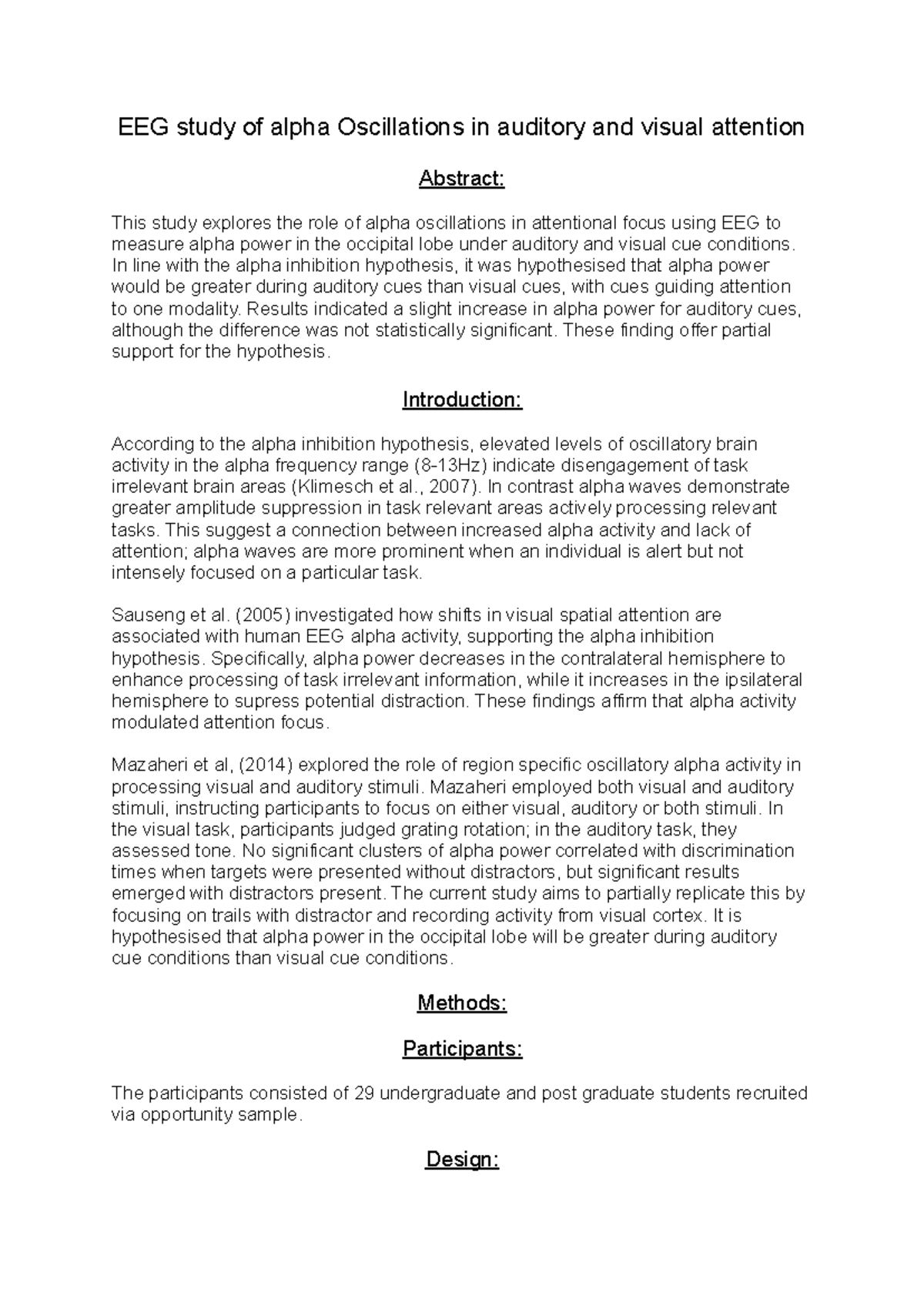 EEG Study on Alpha Oscillations in Auditory vs Visual Attention - EEG ...