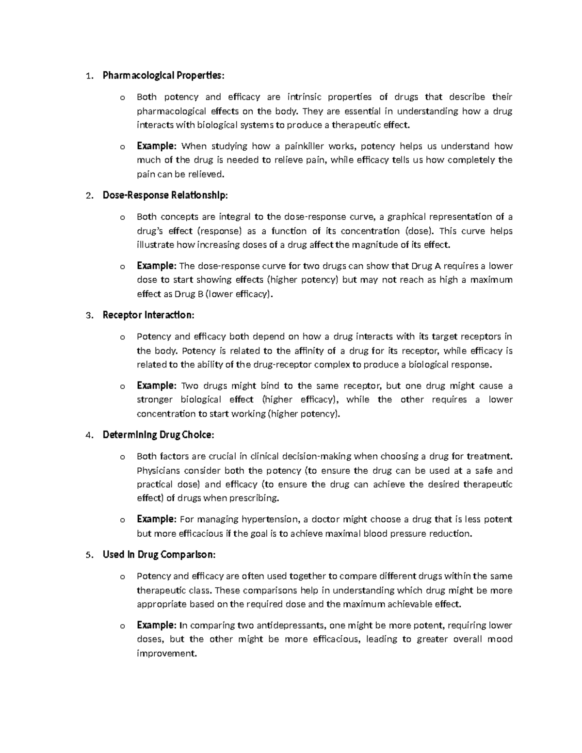 Comparative Analysis of Drug Potency and Efficacy in Pharmacology - Studocu