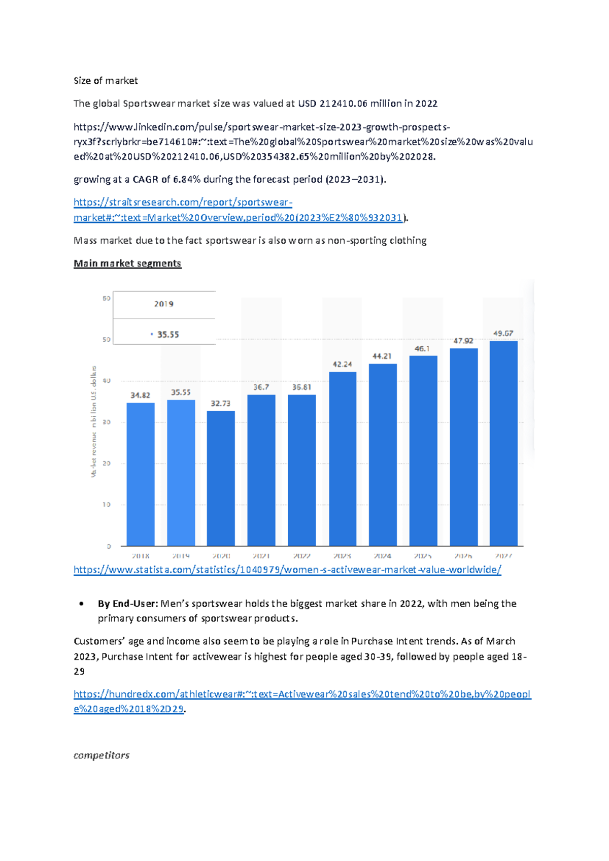 Decreal gear - work related to the marketting exam - Size of market The ...