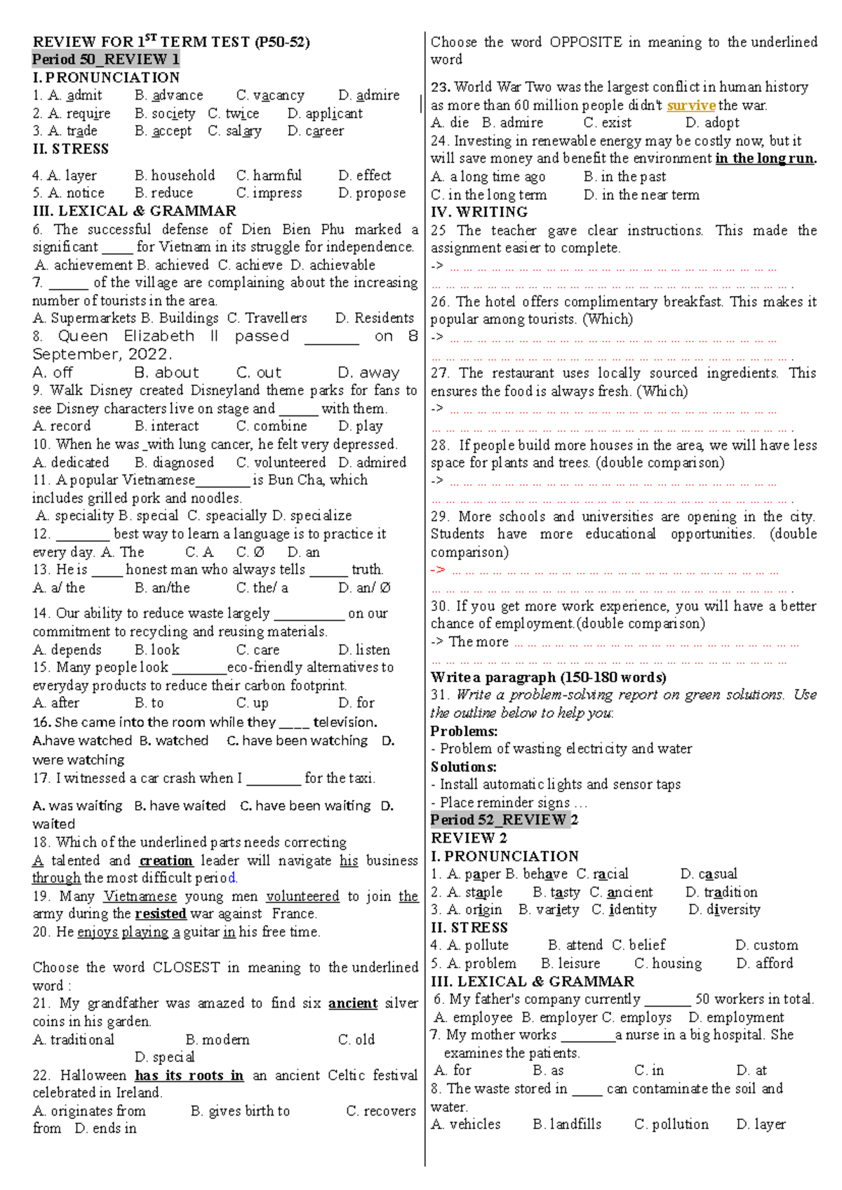 E12 DE-ON-TAP-CK1 - 1st Term Test Review Notes - Studocu