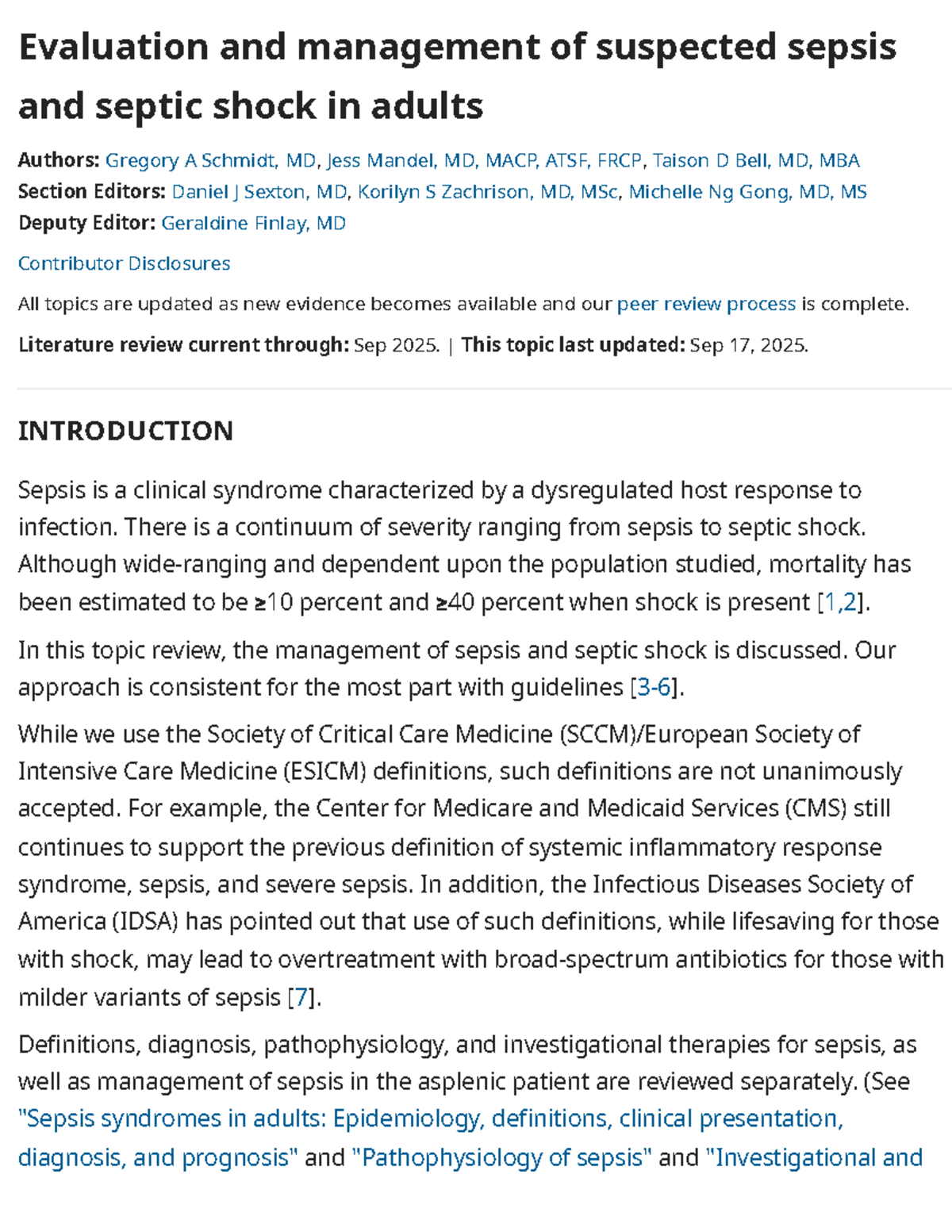Management of Sepsis and Septic Shock in Adults: A Comprehensive Review ...