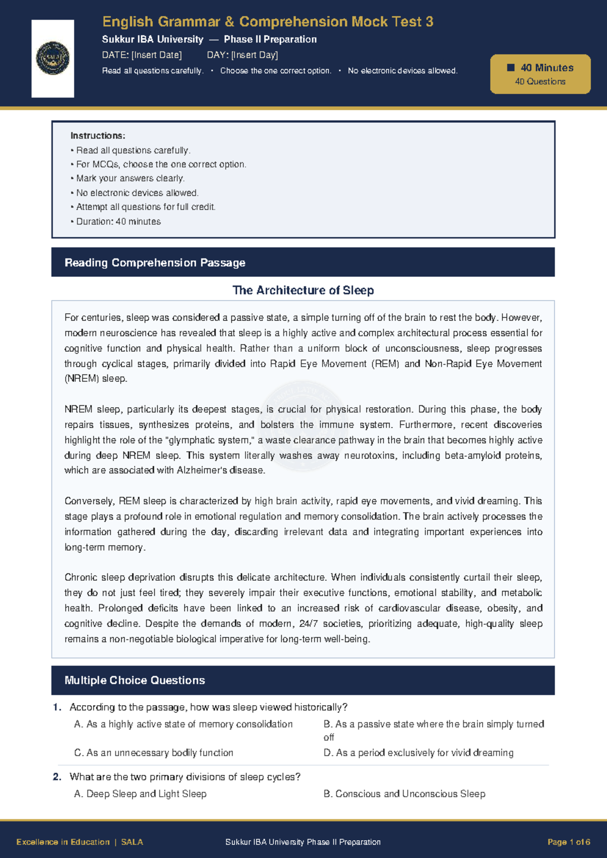 English Grammar Comprehension Mock Test 3 | IBA Phase II Prep - Studocu