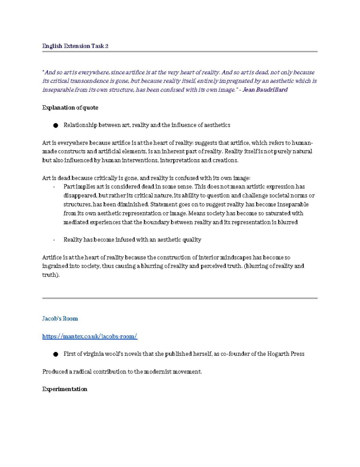 English Extension Task 2: Exploring Art, Reality, and Mindscapes in ...