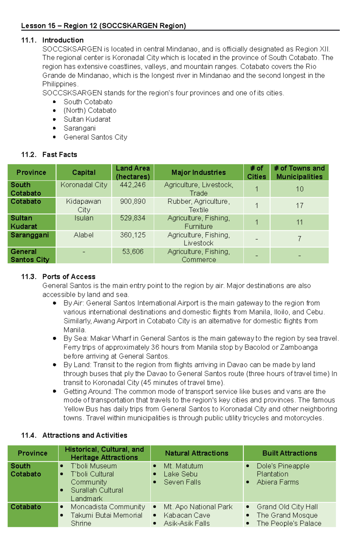 Lesson 15 - SOCCSKARGEN Region Overview and Key Facts - Studocu
