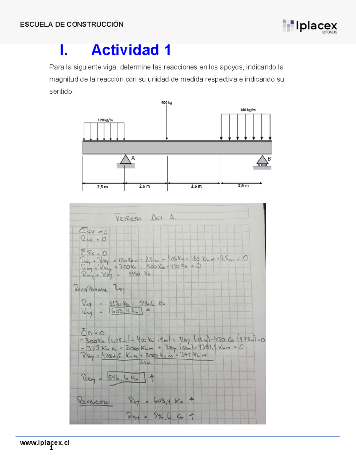 Examen ESCUELA DE CONSTRUCCIÓN I: Actividades y Cálculos Estructurales ...