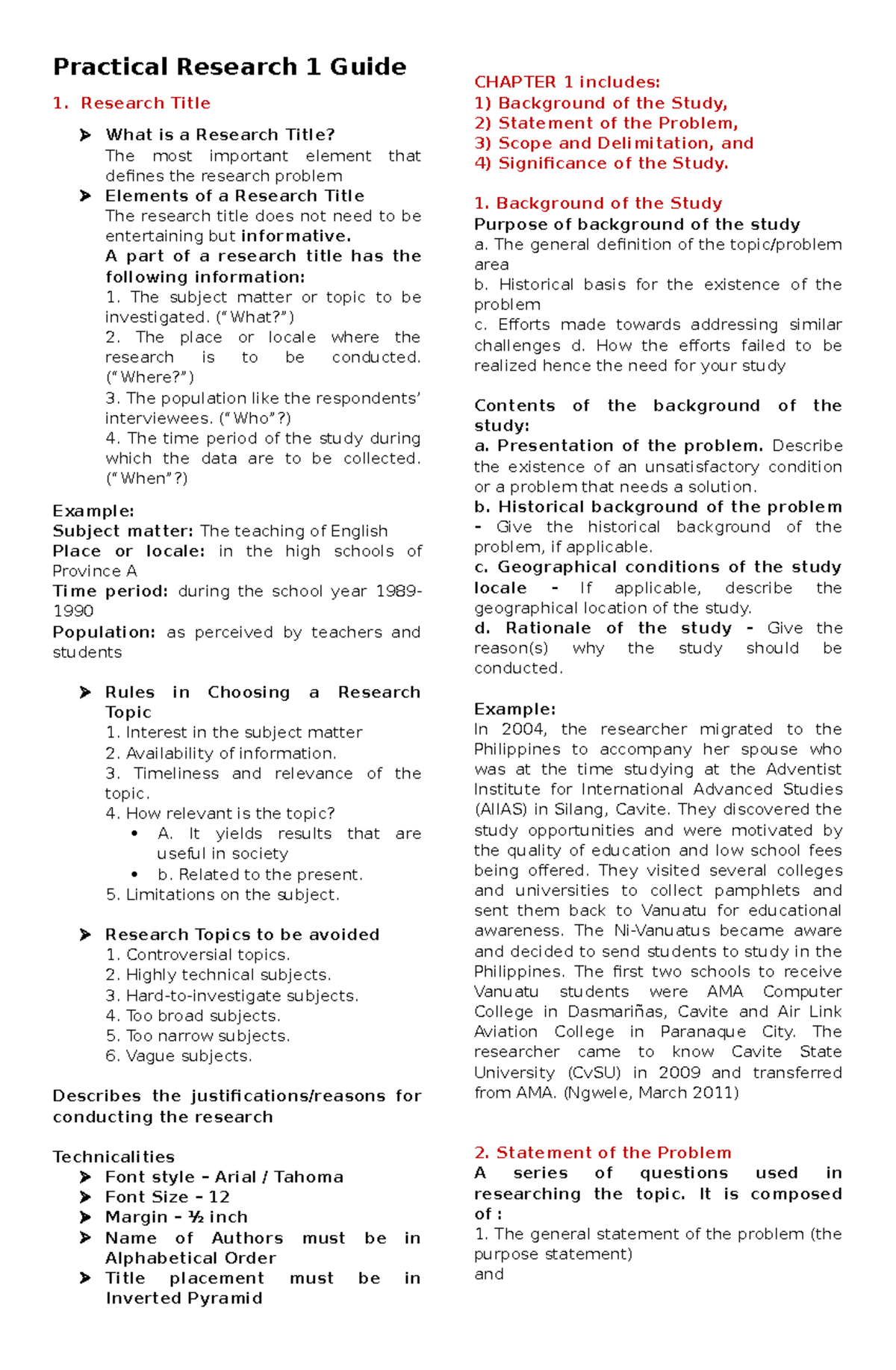 PR1 Guide: Understanding Research Titles and Their Elements - Studocu