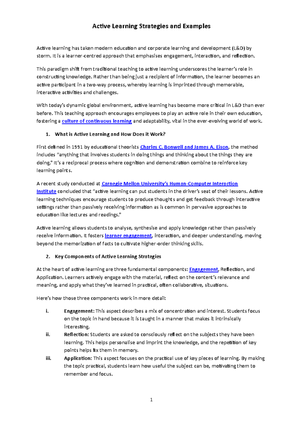 Active Learning Strategies: Key Components and Practical Examples - Studocu